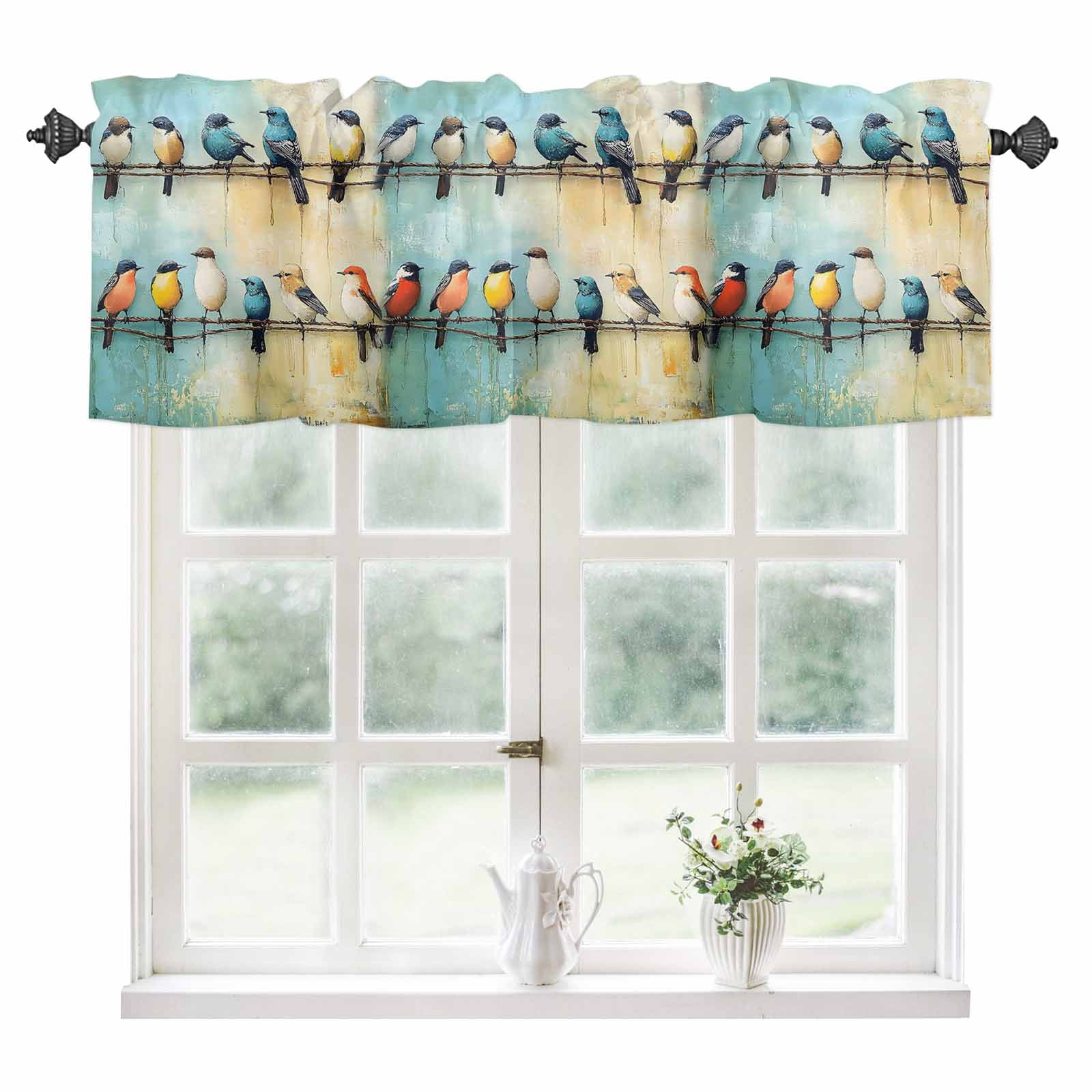 Colorful Birds Oil Painting Kitchen Valances for Windows 42x12 Inch ...