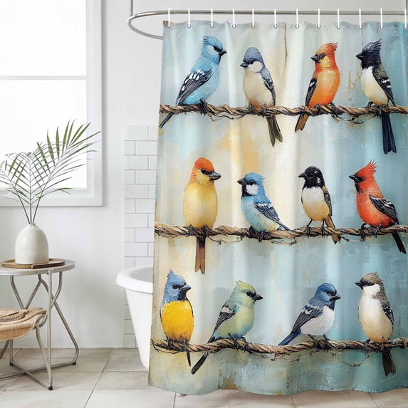 Colorful Birds Oil Painting Waterproof Fabric Shower Curtain,Retro ...