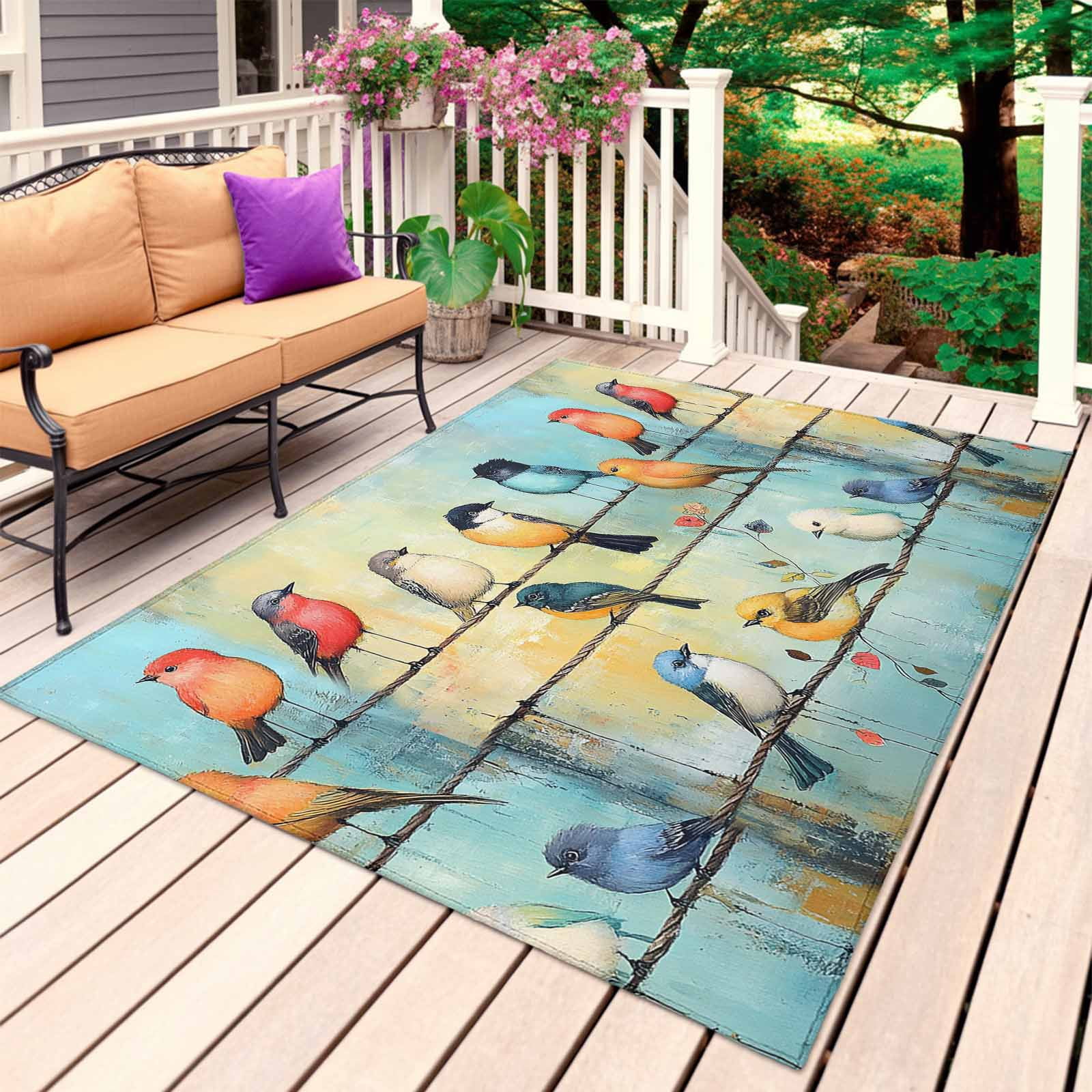 Colorful Birds Outdoor Rug 5x8 Ft, Non Slip Washable Area Rug, Modern ...