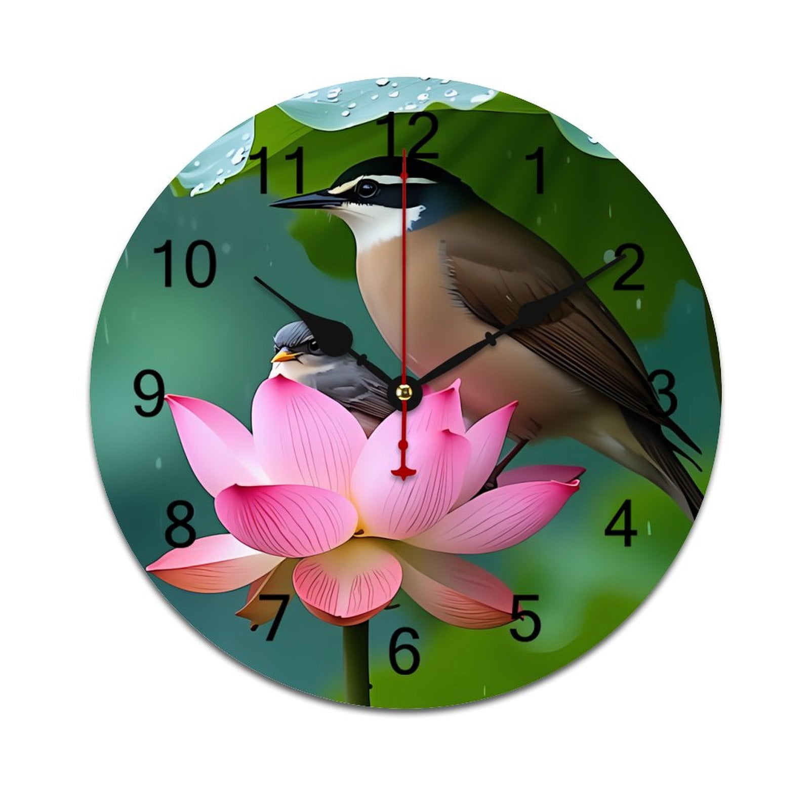 Colorful Birds Pink Flower Bedroom Wall Clock Large Modern Kitchen ...