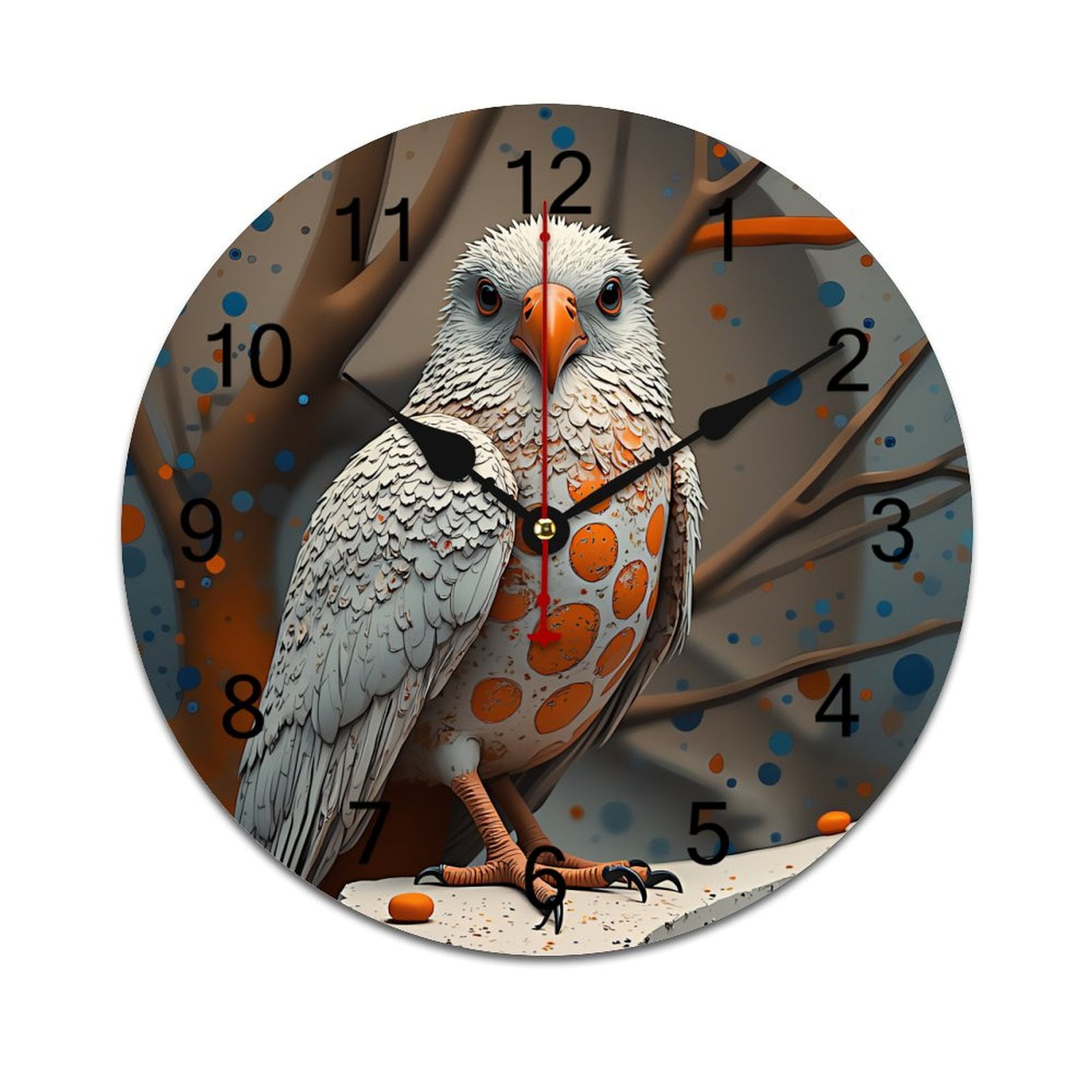 Colorful Birds Pink Flower Printed Silent Wall Clock Round Kitchen ...