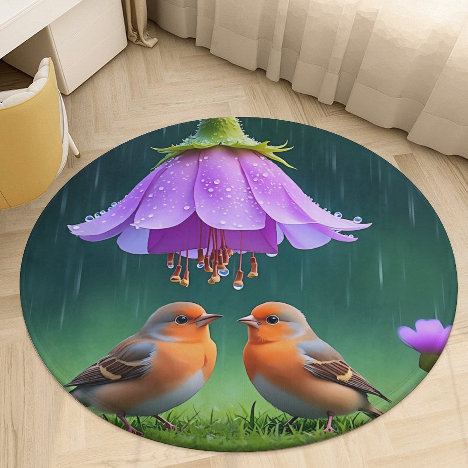 Colorful Birds Pink Flower Round Area Rugs for Bedroom Living Room, 4FT ...