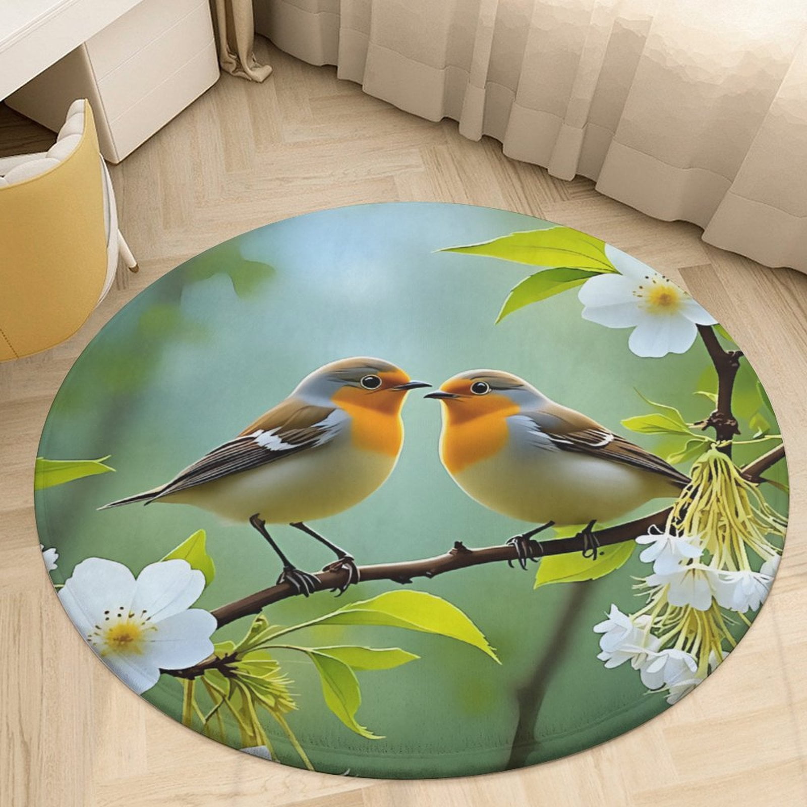 Colorful Birds Pink Flower Round Area Rugs for Bedroom Living Room, 4FT ...