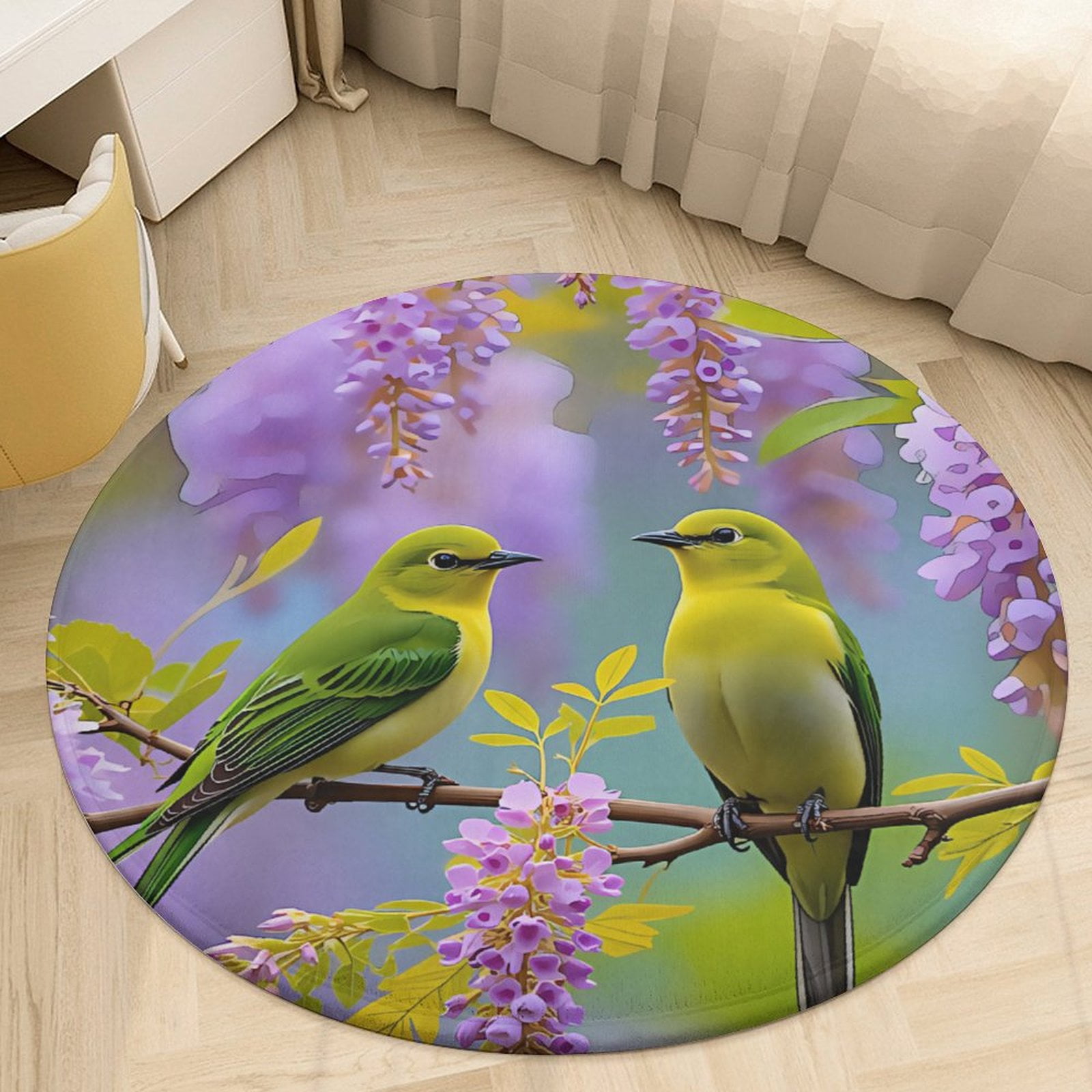 Colorful Birds Pink Flower Round Area Rugs for Bedroom Living Room, 4FT ...