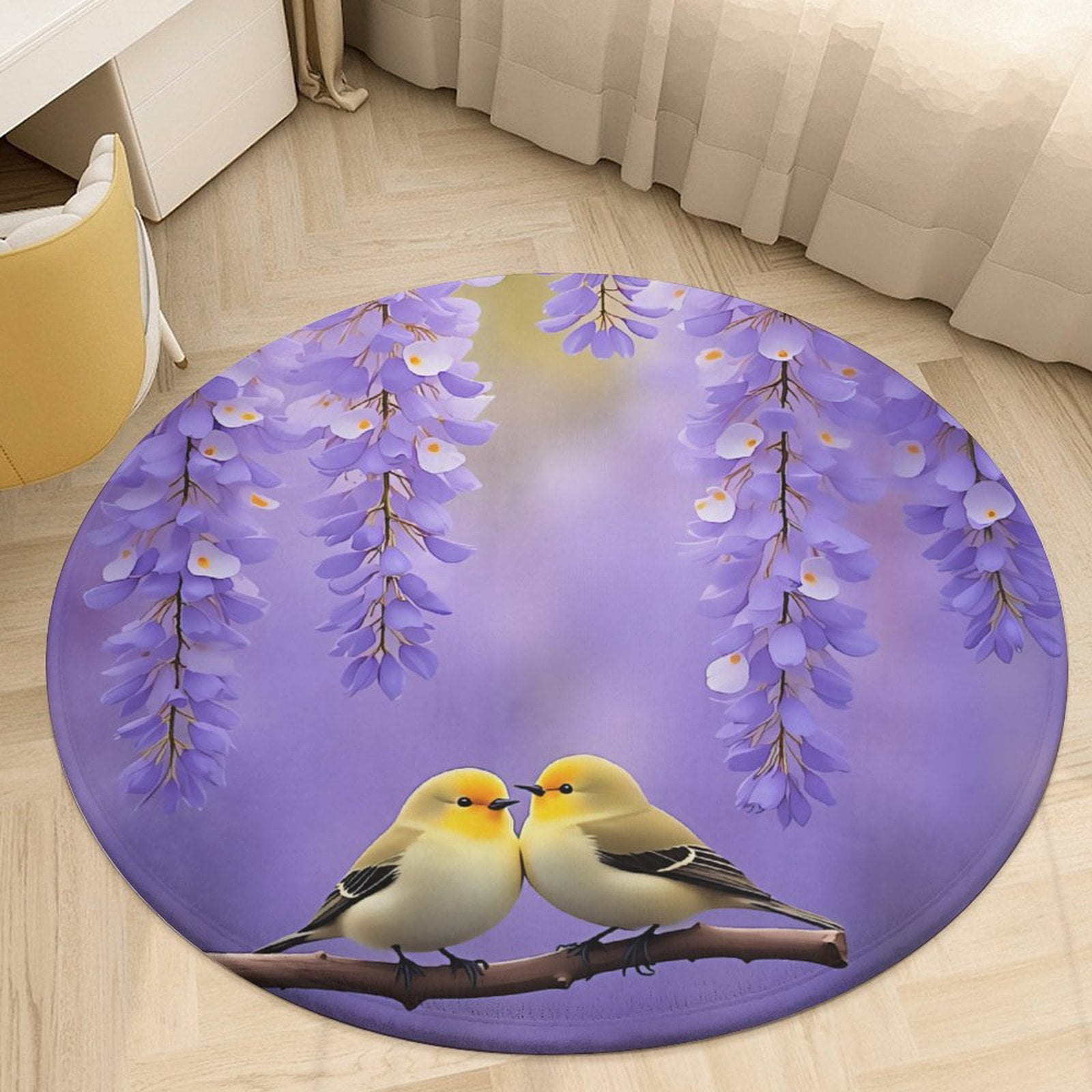 Colorful Birds Pink Flower Round Area Rugs for Bedroom Living Room, 5FT ...