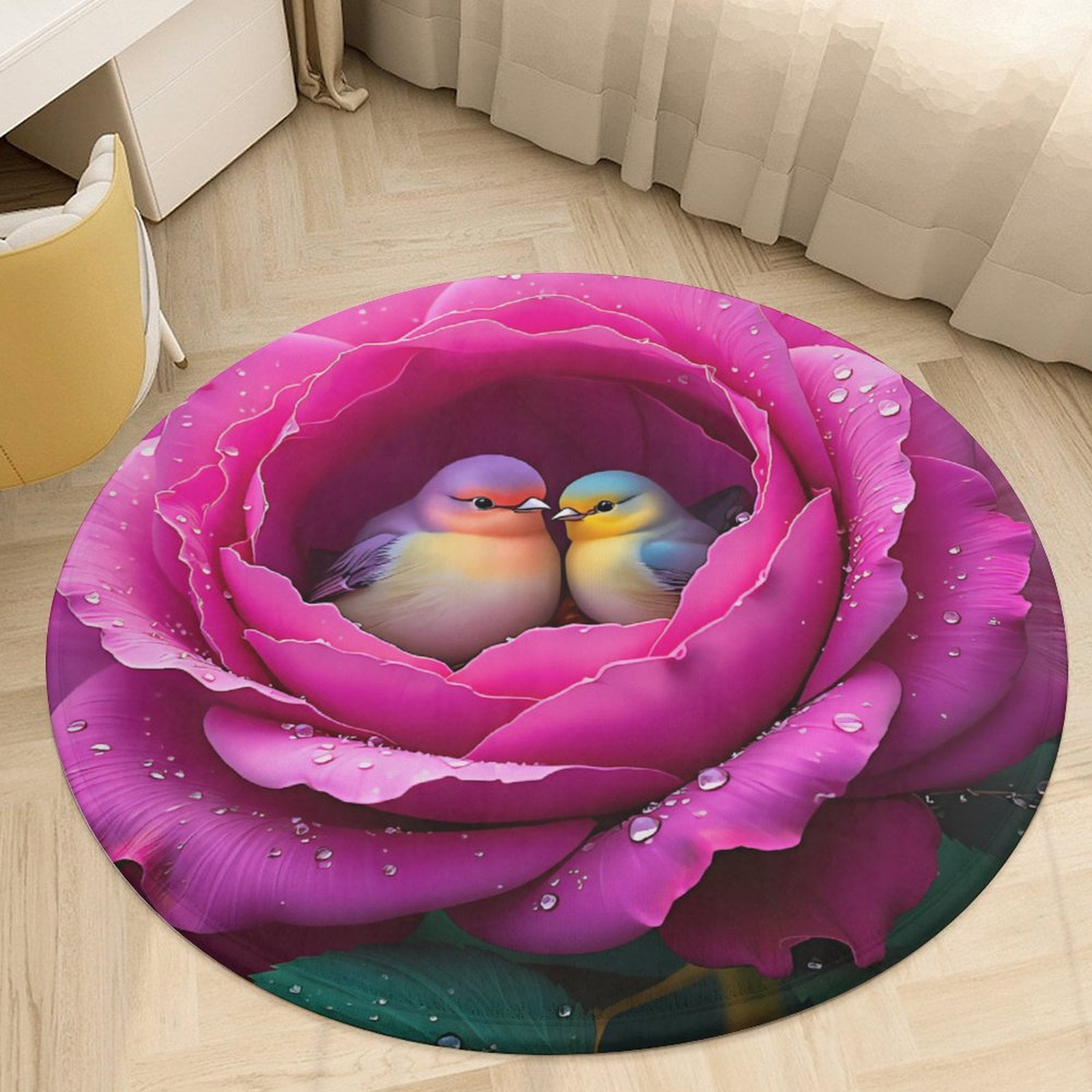 Colorful Birds Pink Flower Round Area Rugs for Bedroom Living Room, 6FT ...