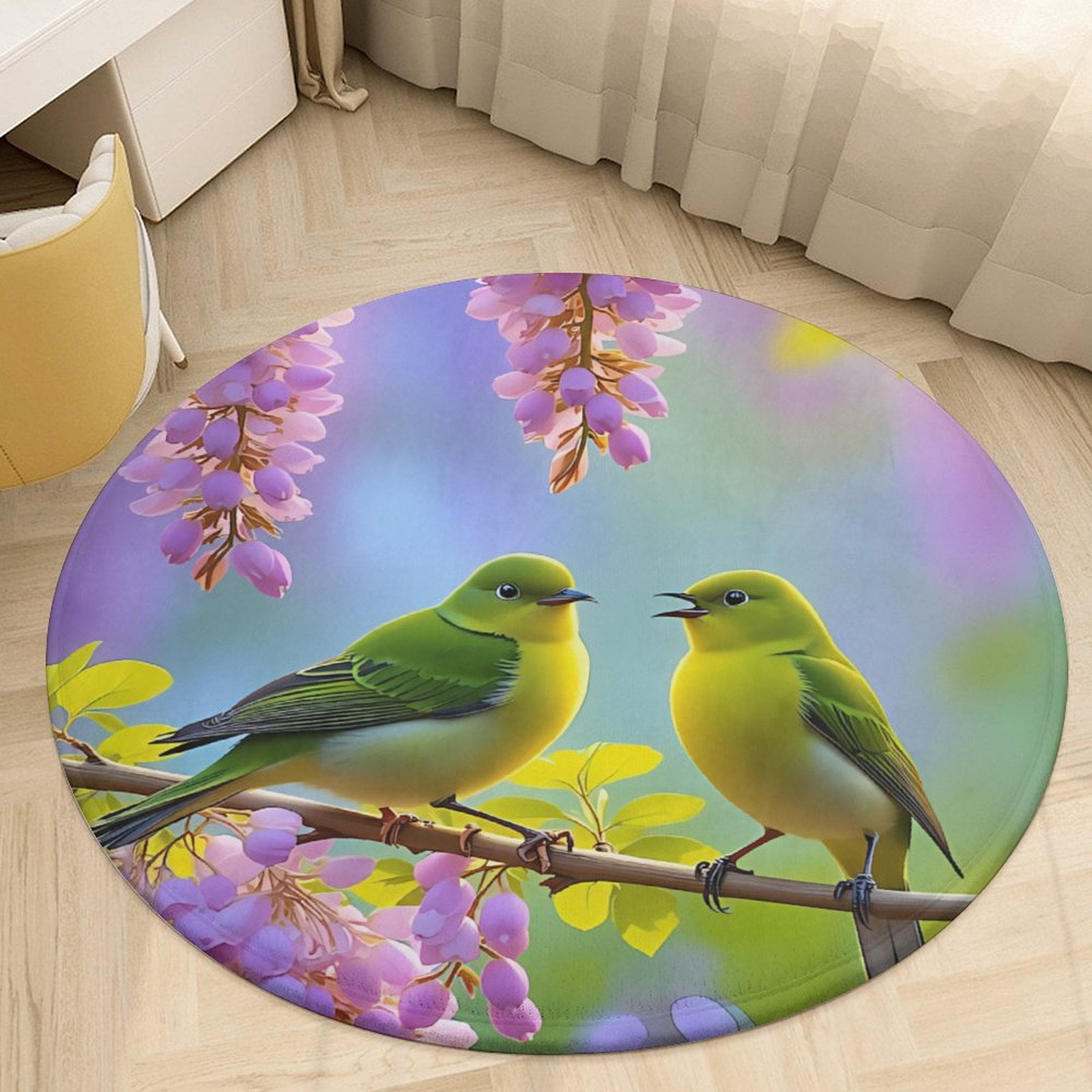 Colorful Birds Pink Flower Round Area Rugs for Bedroom Living Room, 6FT ...