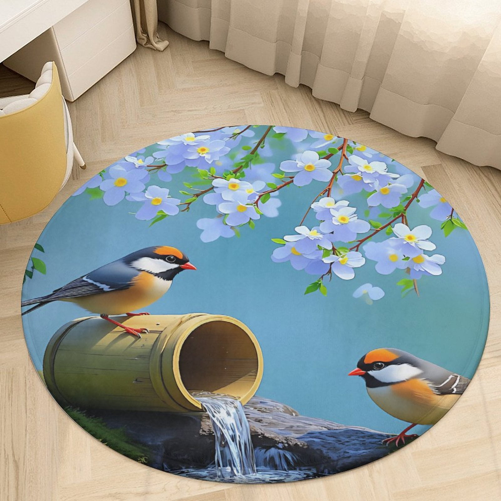 Colorful Birds Pink Flower Round Area Rugs for Bedroom Living Room, 6FT ...