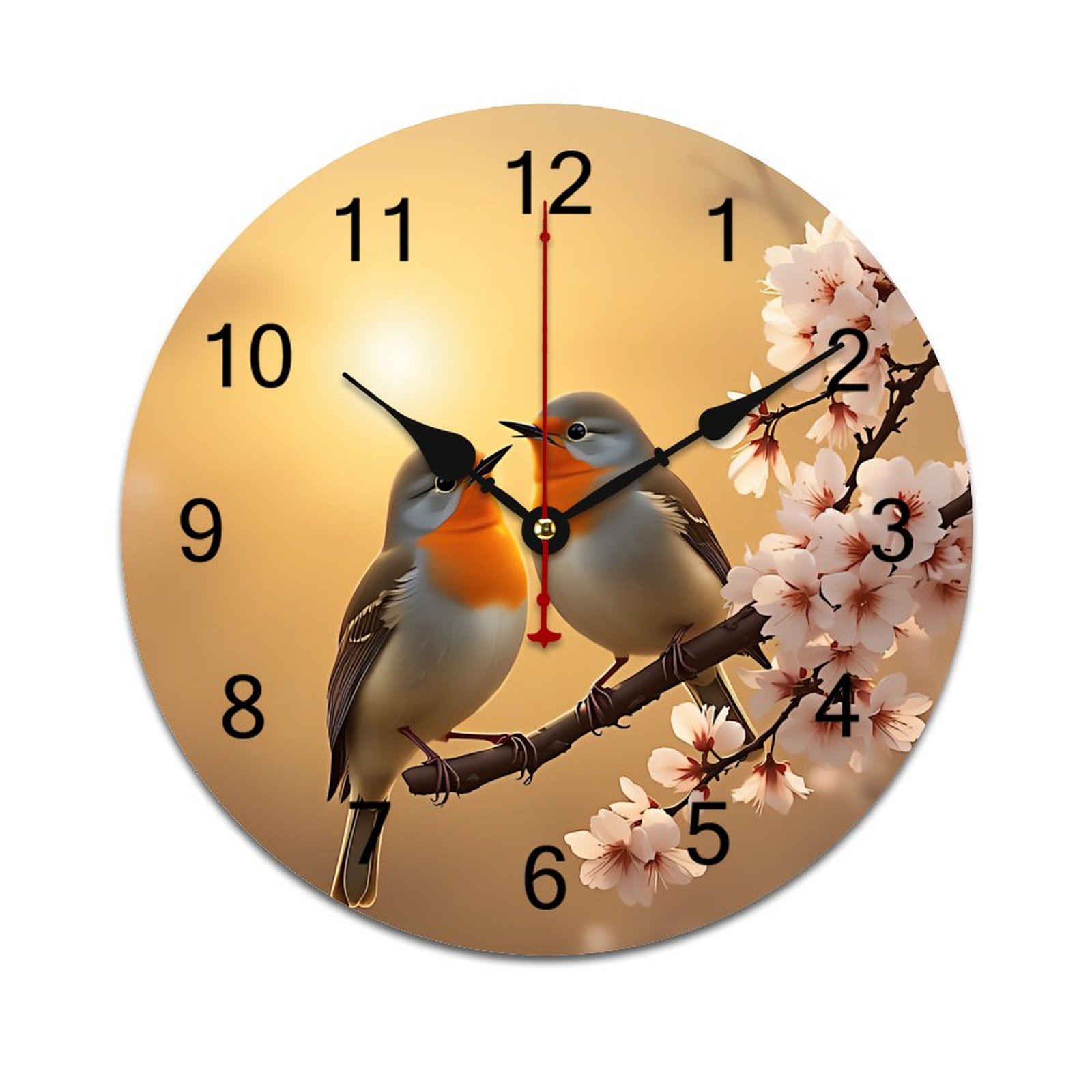 Colorful Birds Pink Flower Word Saying Big Wall Clock Home Decor Art ...