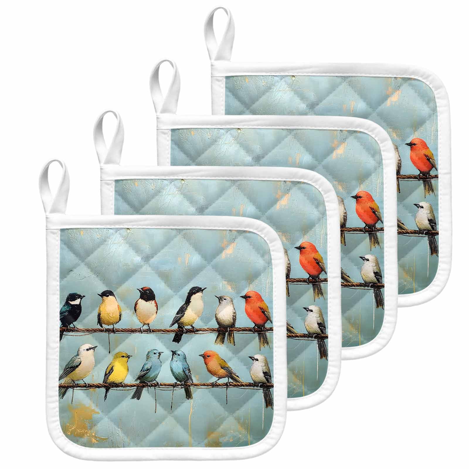 Colorful Birds Pot Holders for Kitchen Heatproof Potholder, 4 Pack ...