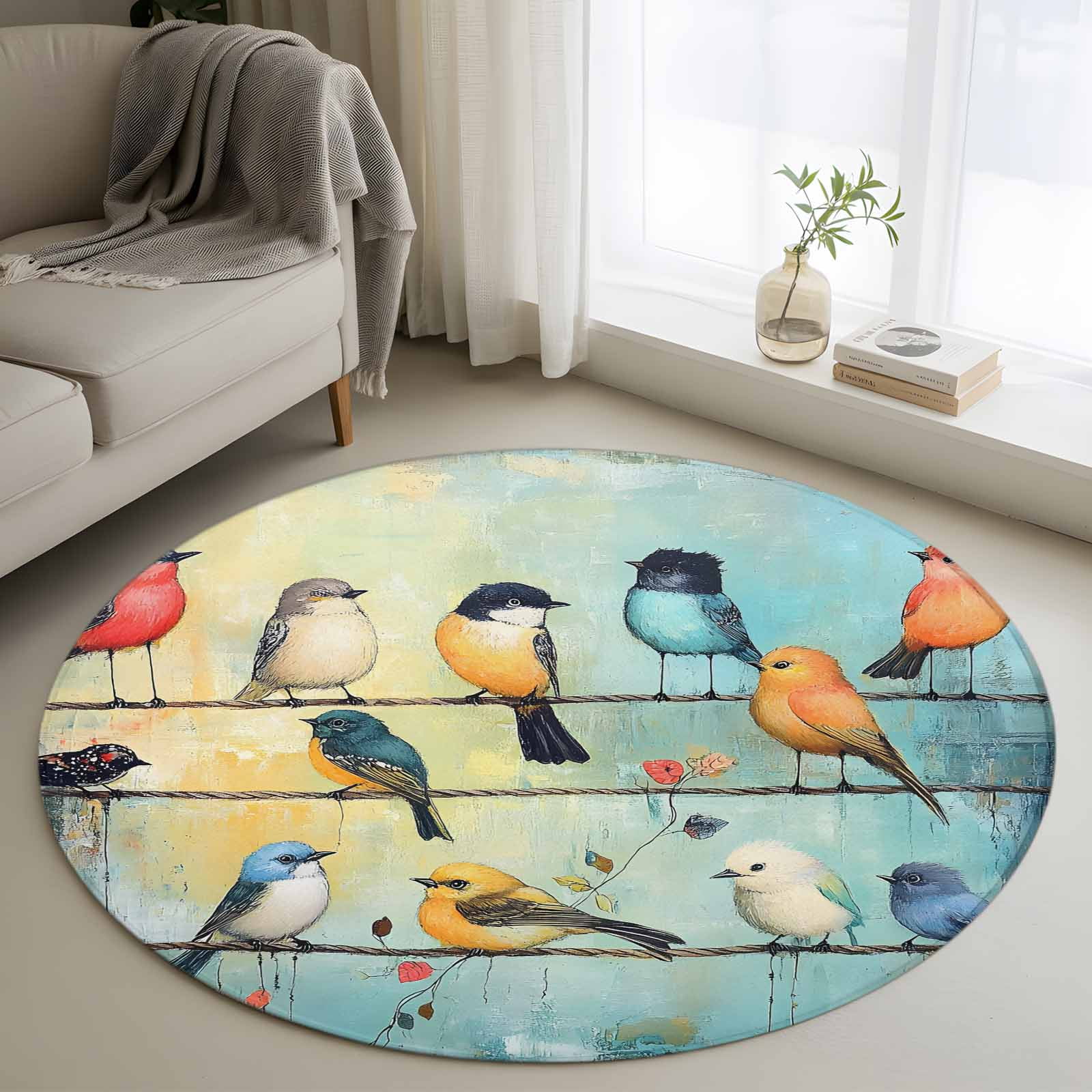 Colorful Birds Round Rug 3.3ft Washable Circle Entryway Rugs Non Slip ...