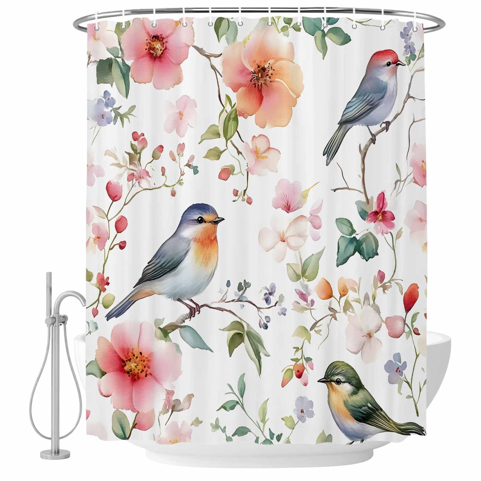 Colorful Birds Shower Curtain Set - Extra Long 72" x 96" Washable ...