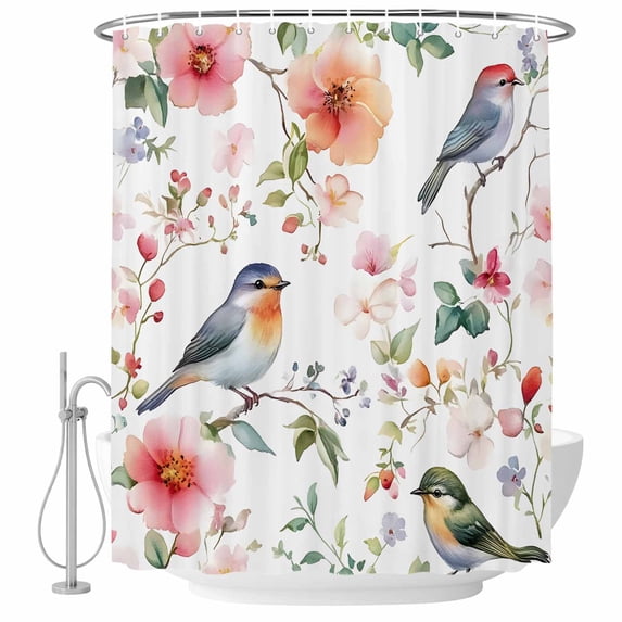 Colorful Birds Shower Curtain Set - Small 36" x 72" Washable Bathtub ...