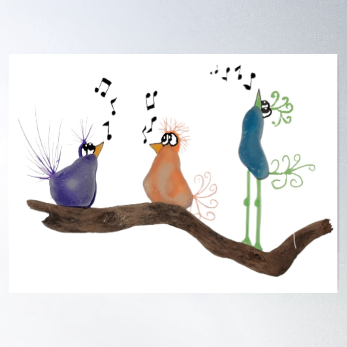 Colorful Birds Singing A Tune Poster Wall Art, Modern Wall Decor For ...