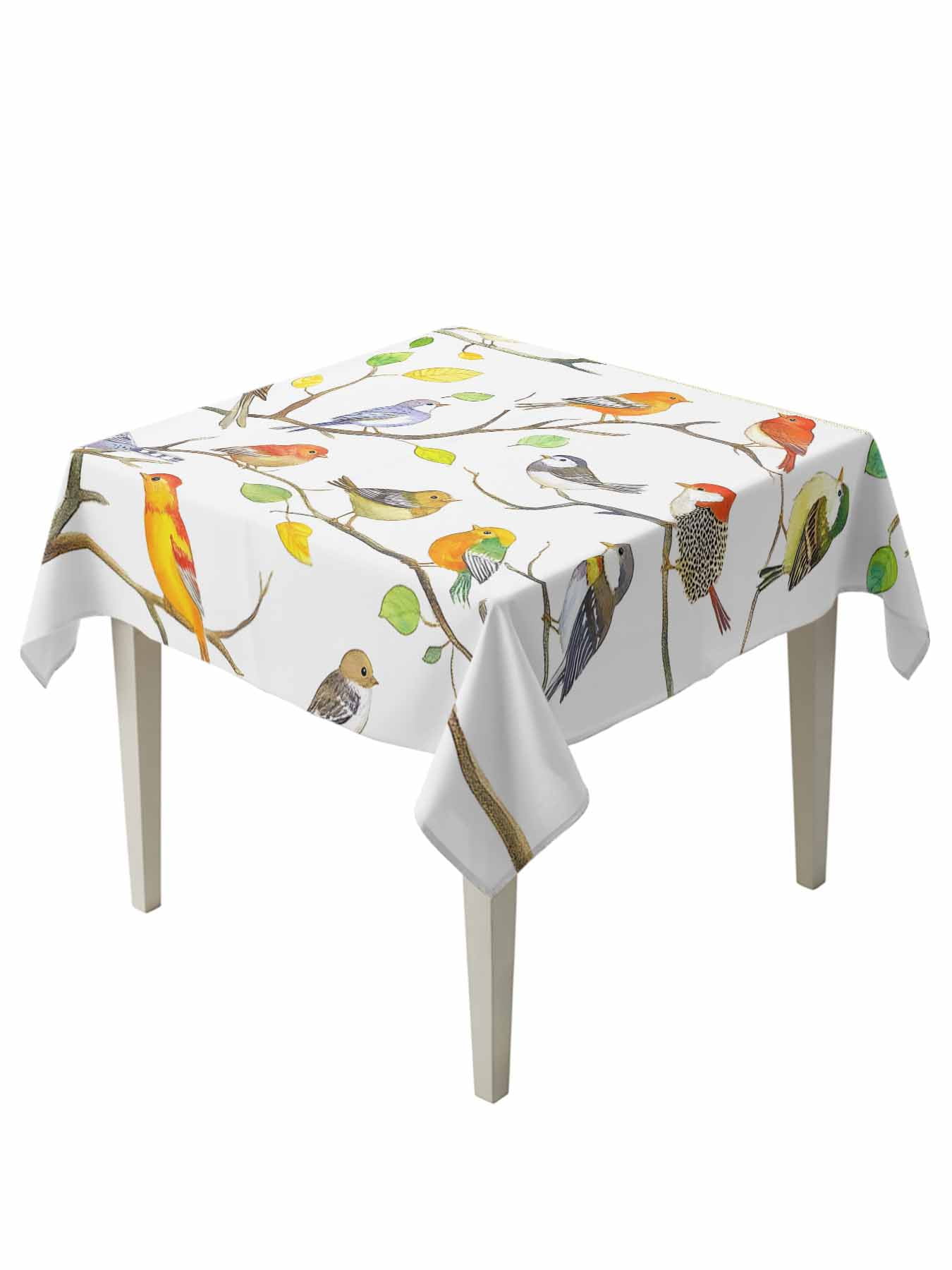 Colorful Birds Table Cloth, Branch Animal Spring Branch Leaf Summer ...