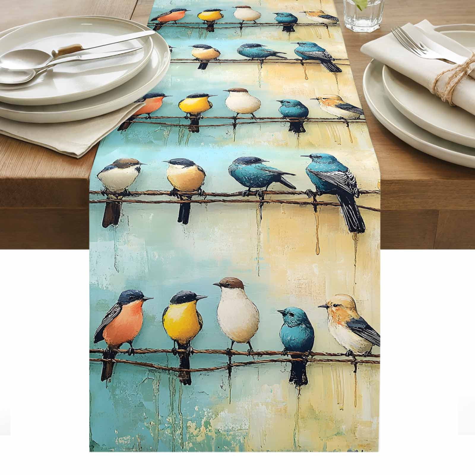 Colorful Birds Table Runner 13 x 108 Inch, Spring Red Yellow Blue ...
