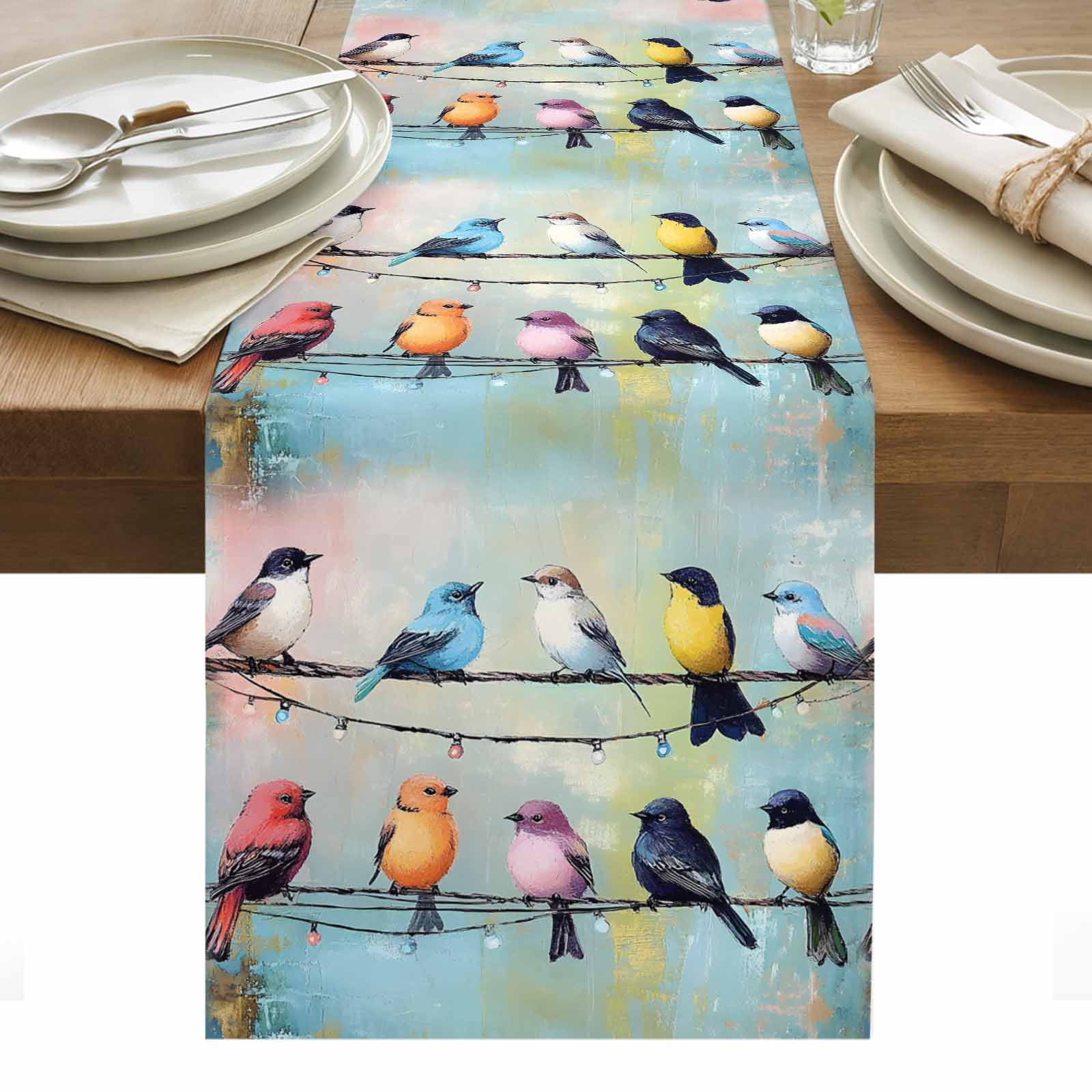 Colorful Birds Table Runner 16 x 72 Inch, Spring Red Yellow Blue Animal ...