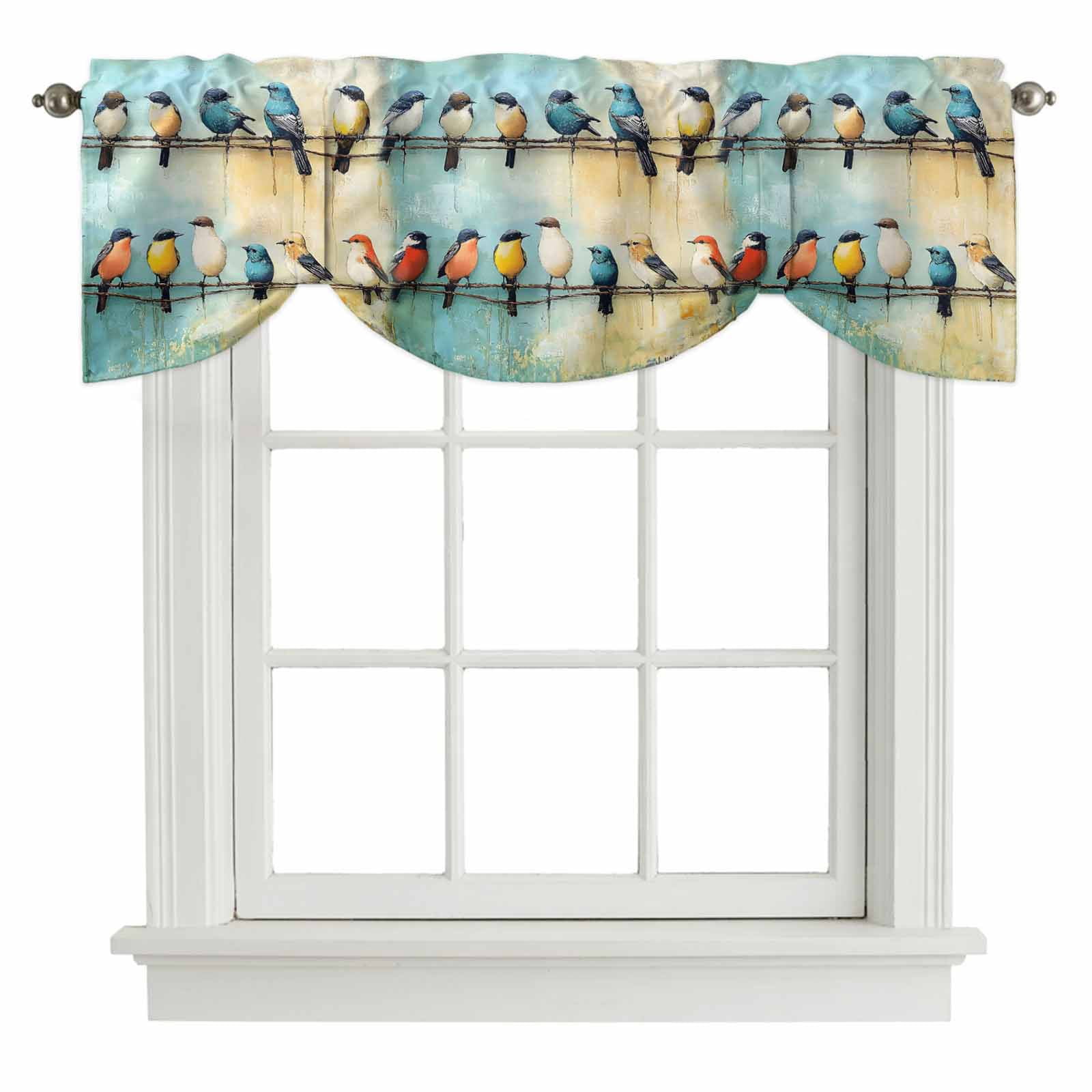 Colorful Birds Tie Up Valance for Windows, Spring Red Yellow Blue ...