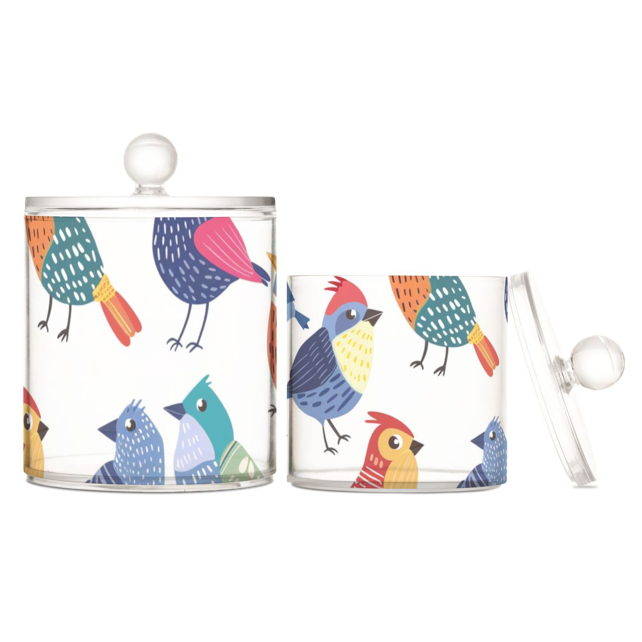 Colorful Birds Translucent Plastic Cans Storage Canisters with Lid Two ...