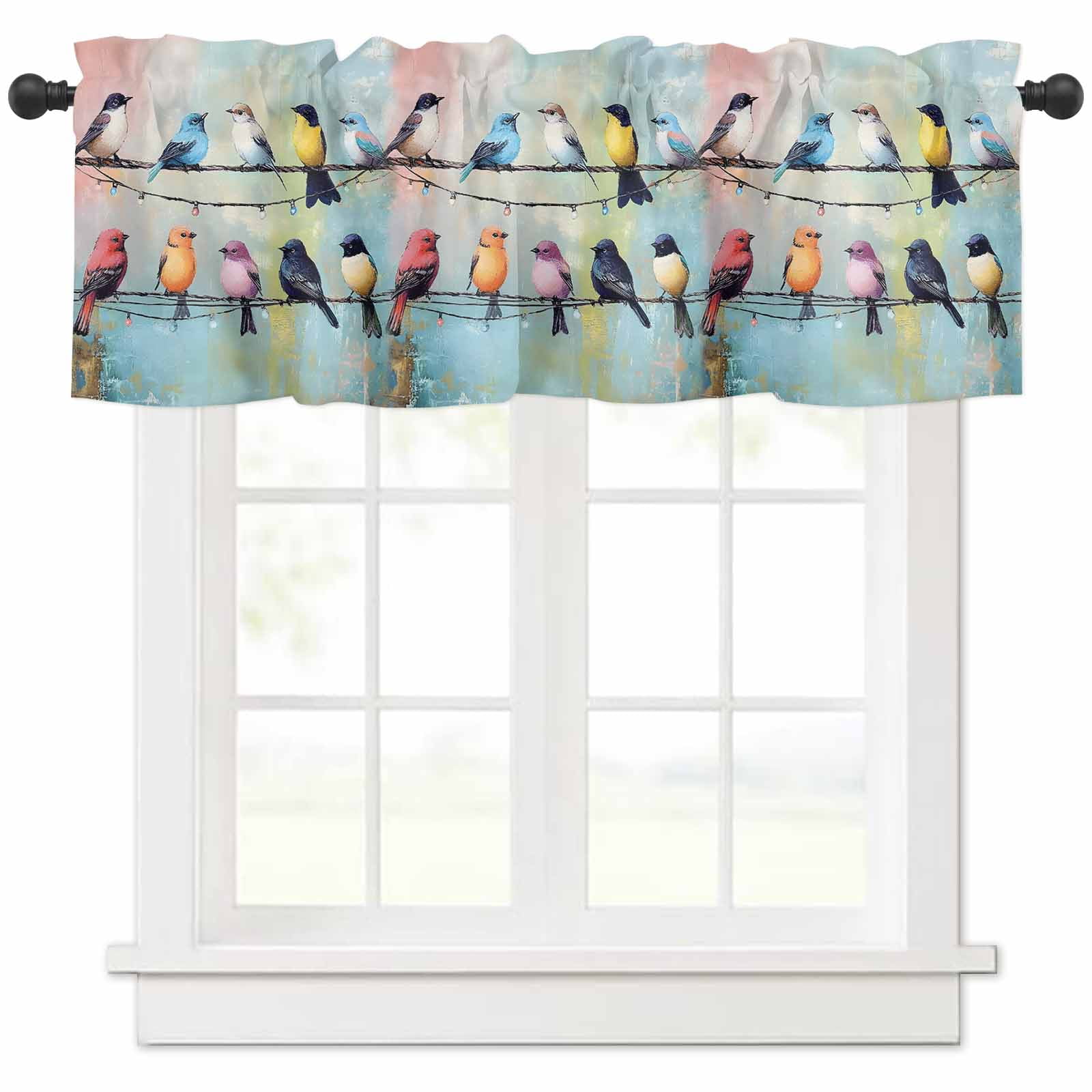 Colorful Birds Valances for Windows Farmhouse Kitchen Curtains Valances ...