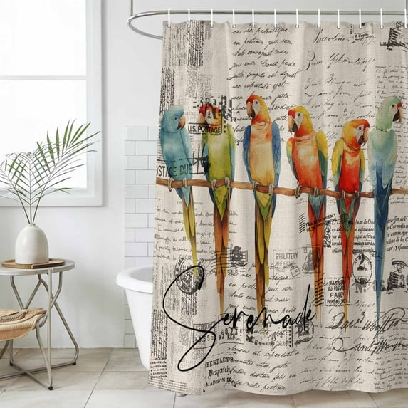 Colorful Birds Waterproof Fabric Shower Curtain,Vintage Farmhouse ...