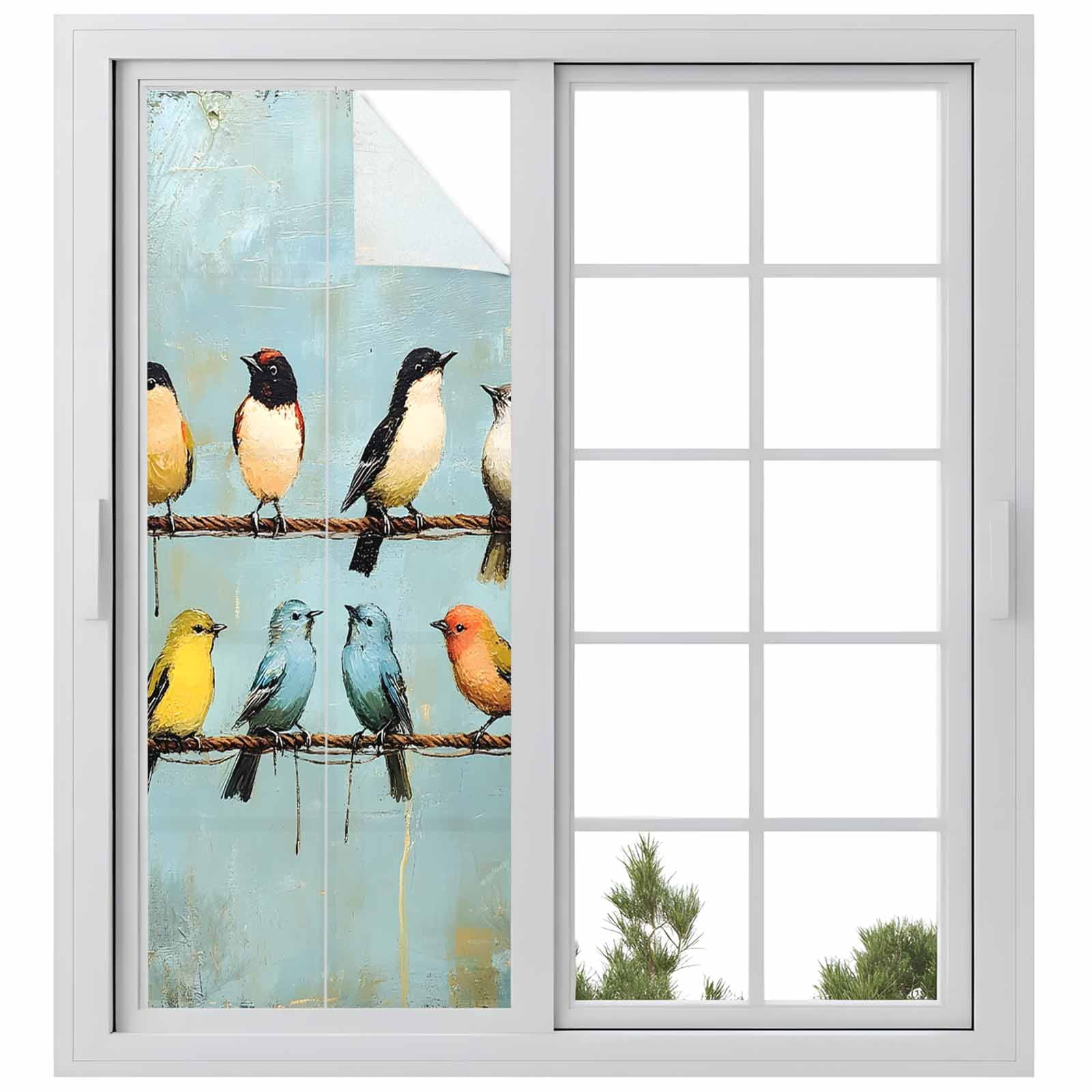 Colorful Birds Window Privacy Film, Spring Animal Modernism Painting ...