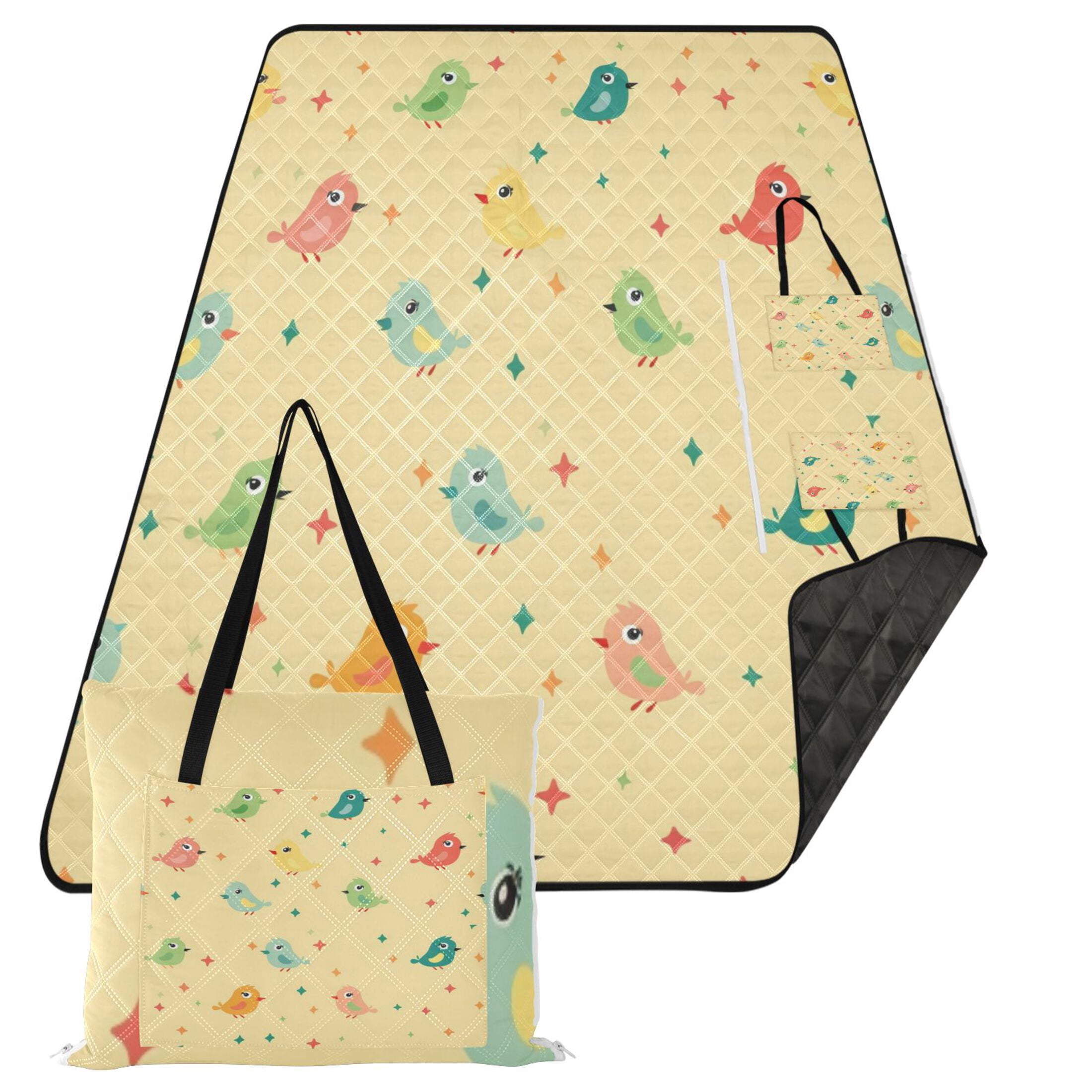 Colorful Birds and Stars Extra Large Picnic Beach Blanket Waterproof ...