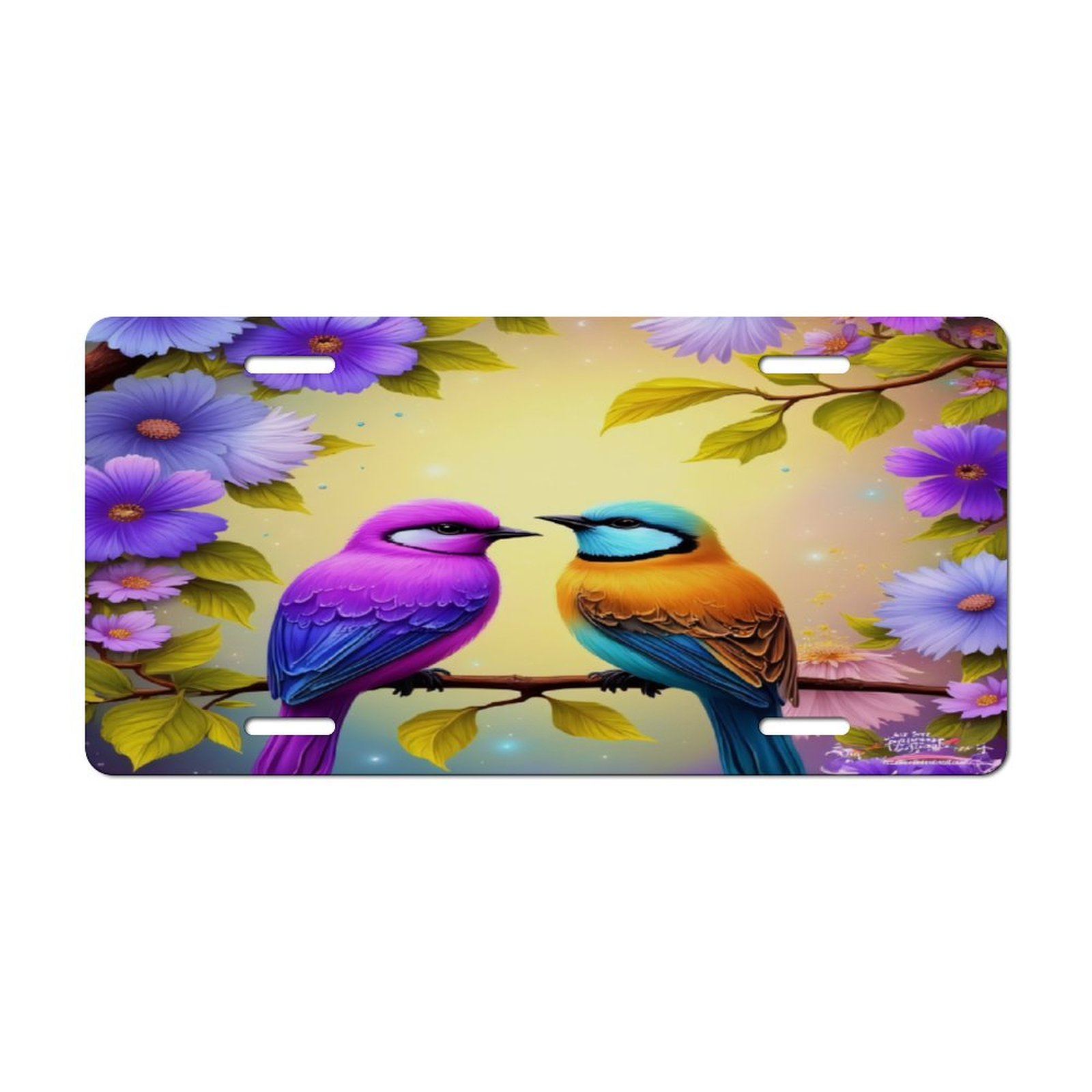 Colorful Birds in Bloom License Plate Lightweight Aluminum Automotive ...