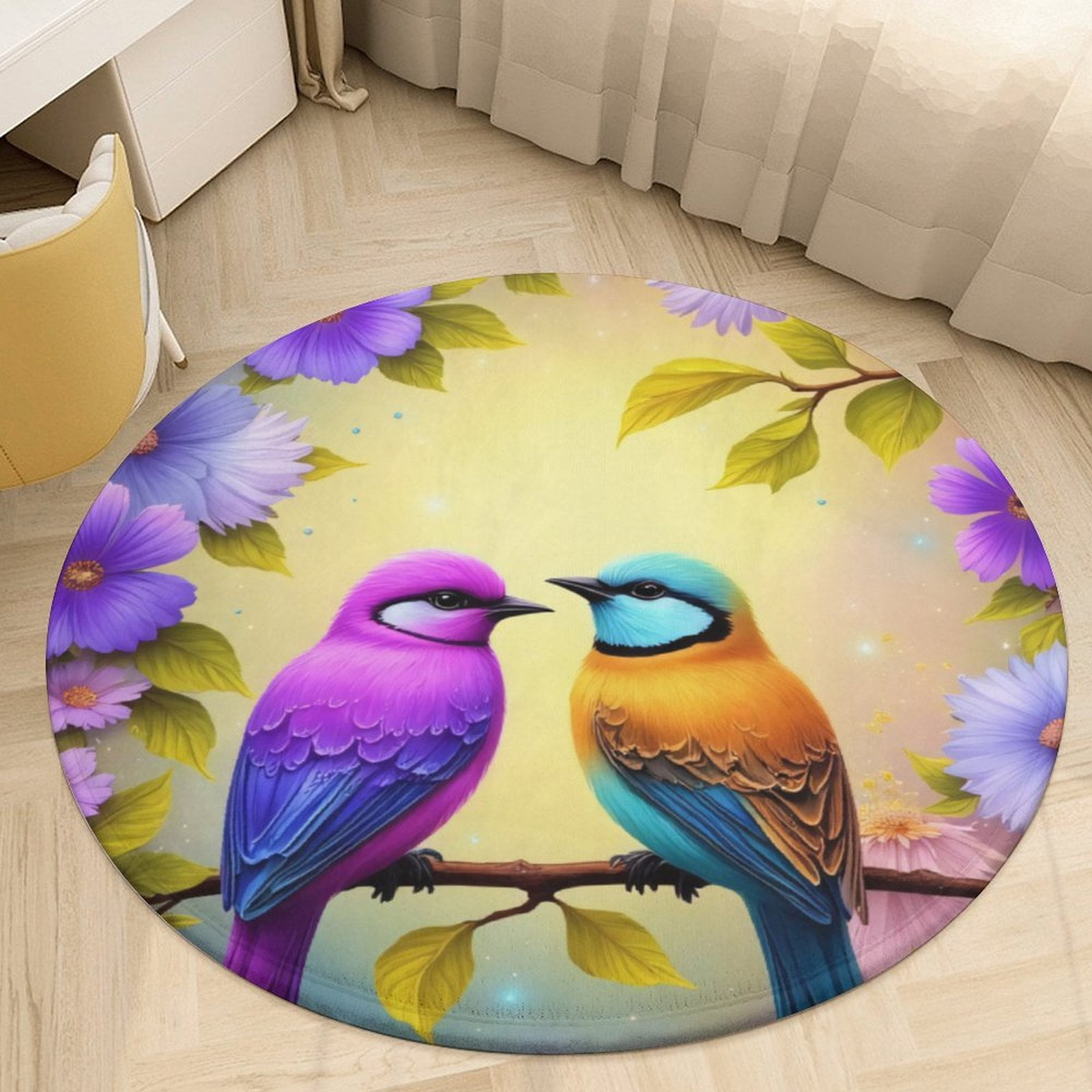Colorful Birds in Bloom Round Area Rugs for Bedroom Living Room, 5FT ...