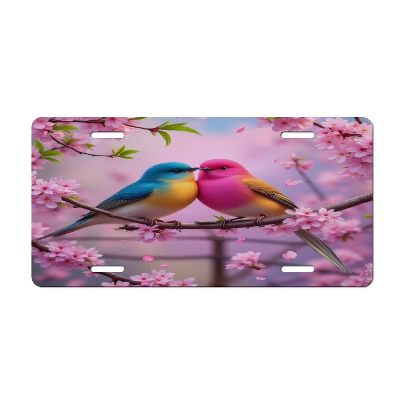 Colorful Birds in Cherry Blossoms License Plate Lightweight Aluminum ...