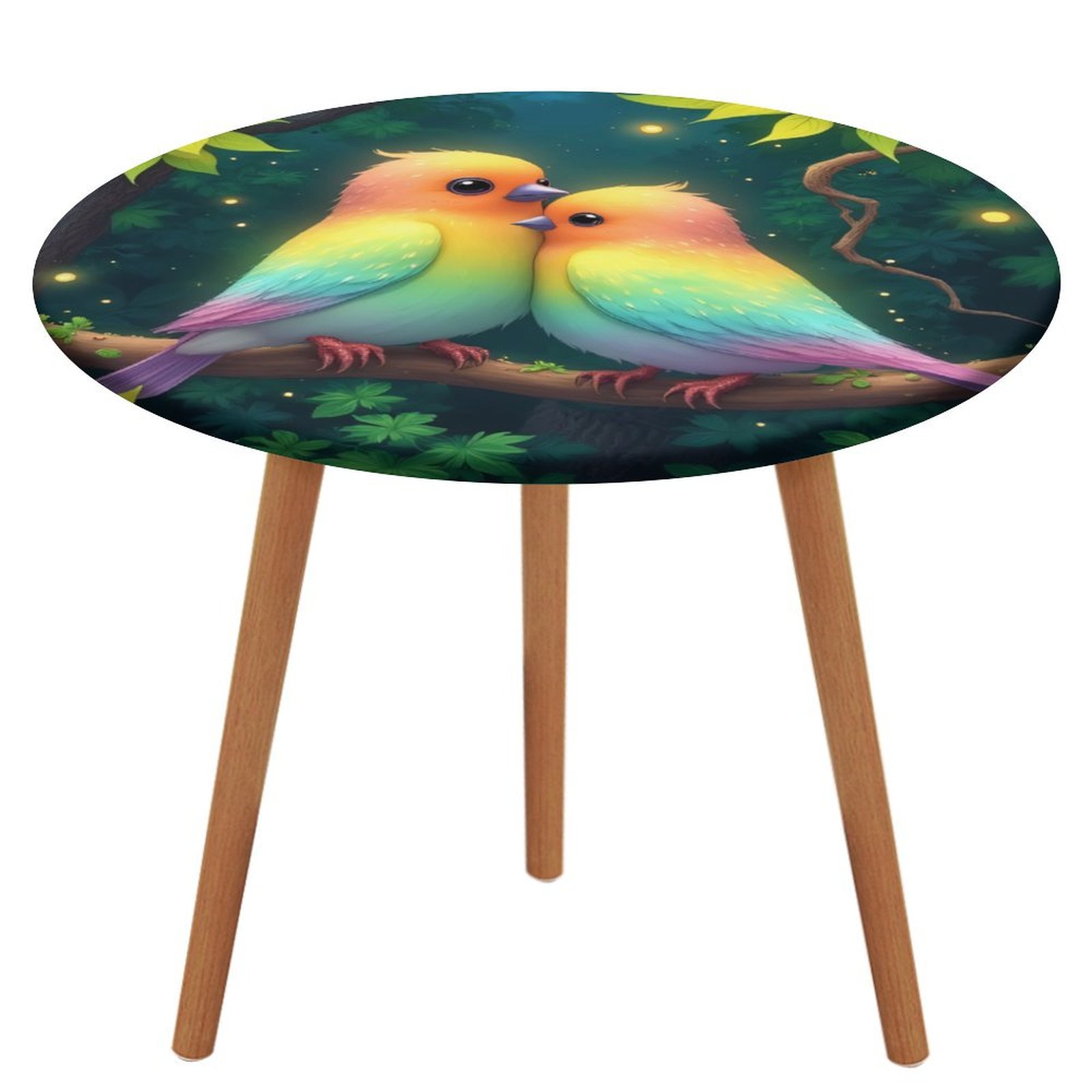 Colorful Birds in Enchanted Forest Pattern Round Tablecloth Waterproof ...