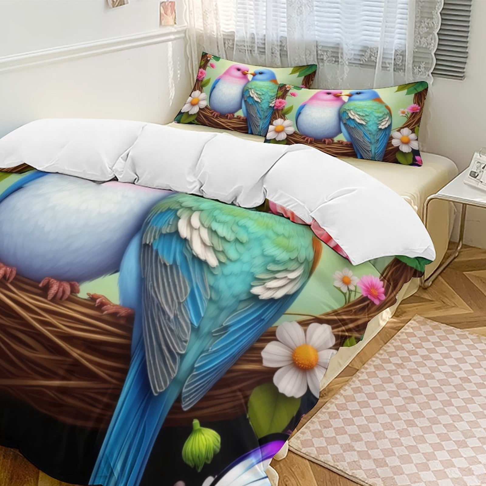 Colorful Birds in Floral Wreath 3D Duvet Cover Set Quilt Cover Theme of ...