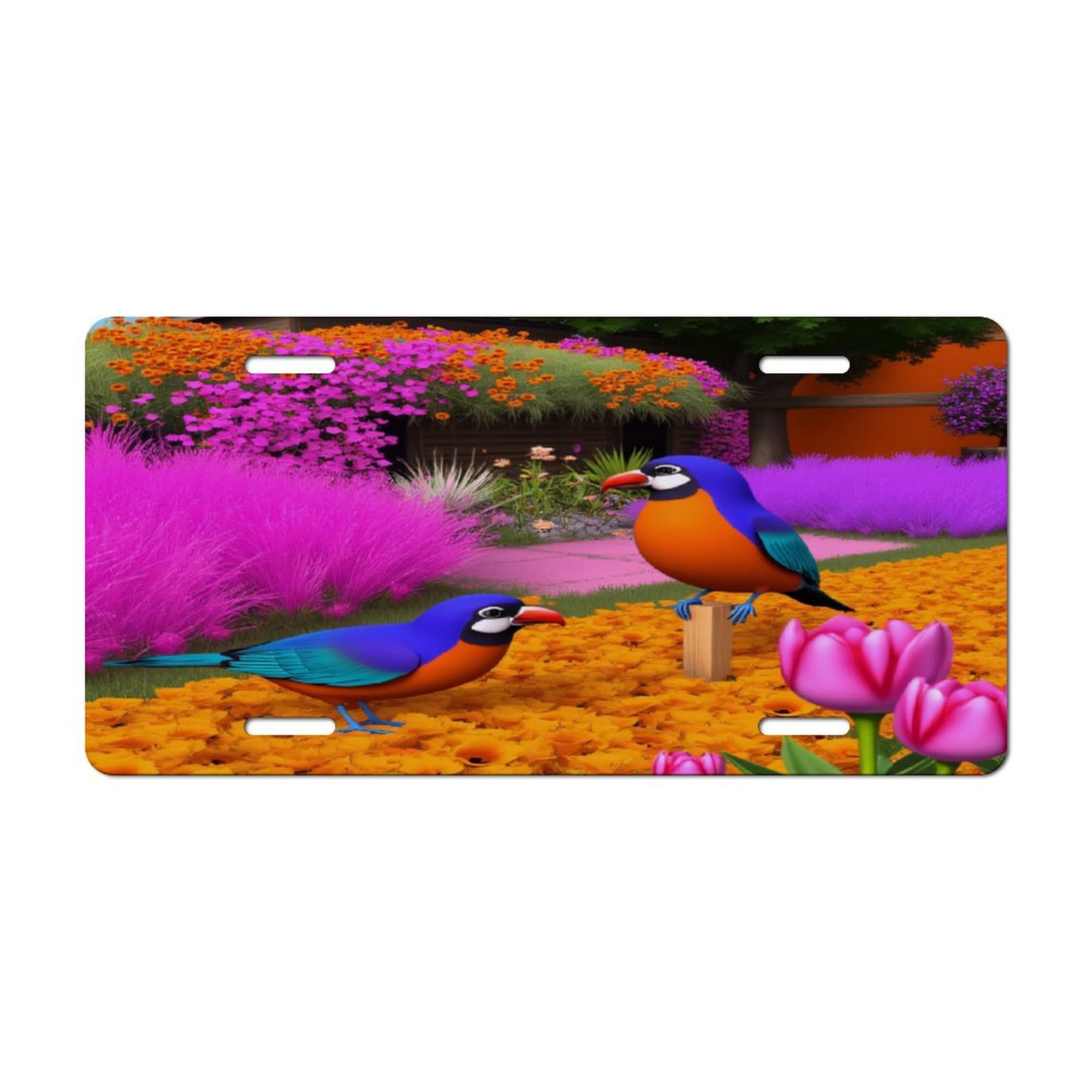 Colorful Birds in Flower Garden License Plate Lightweight Aluminum ...