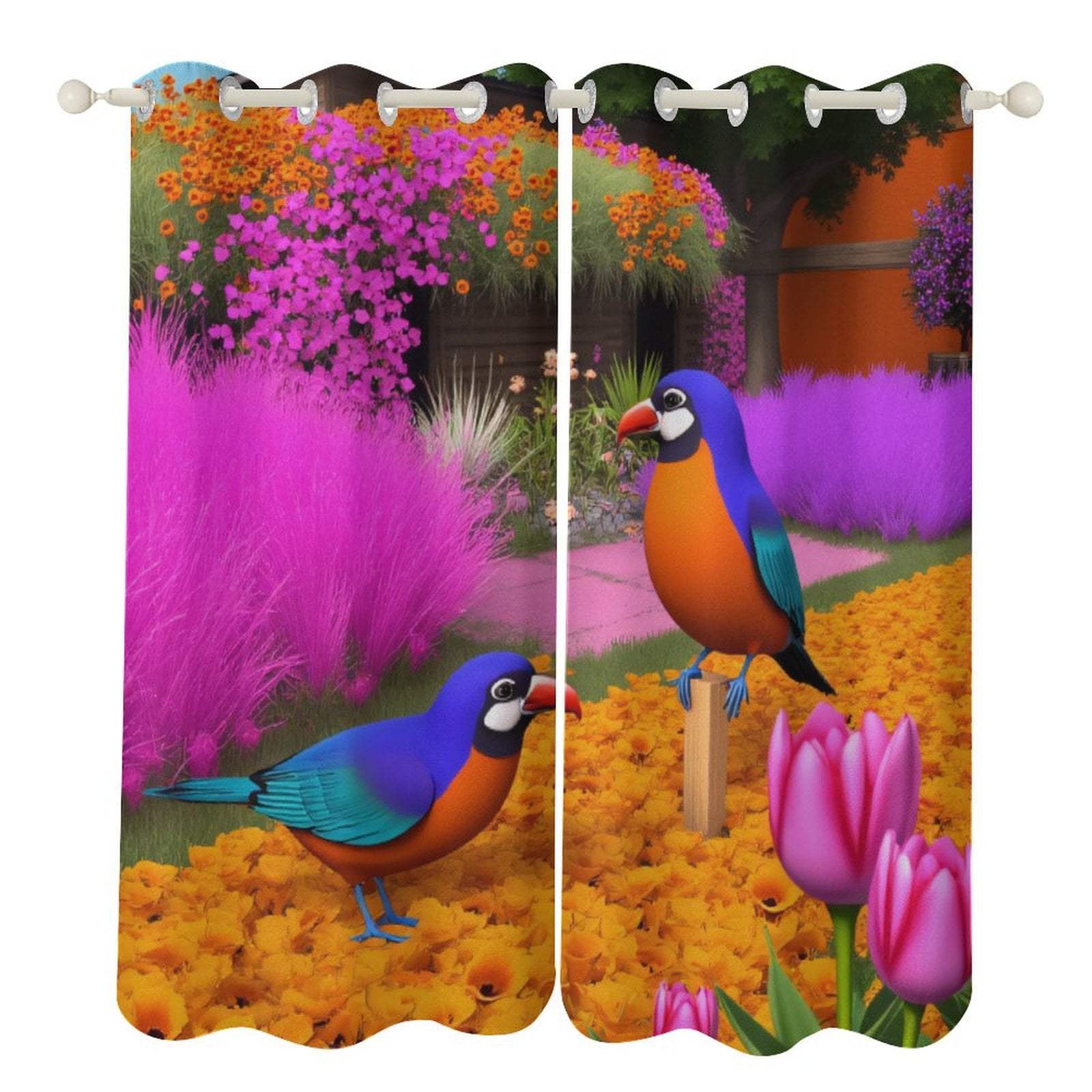 Colorful Birds in Flower Garden Luxury Window Curtains Blinds for ...