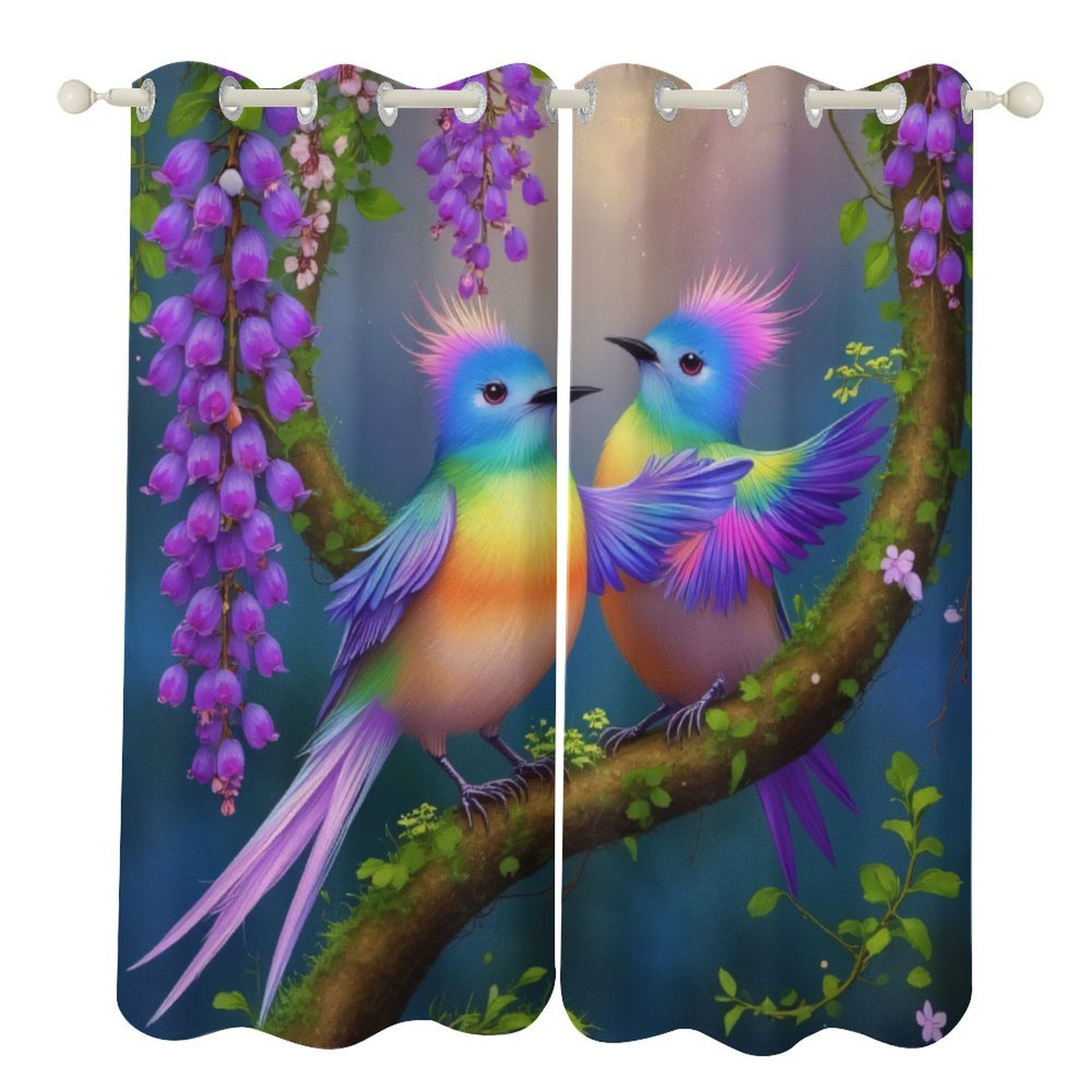 Colorful Birds on Branch Luxury Window Curtains Blinds for Living Room ...