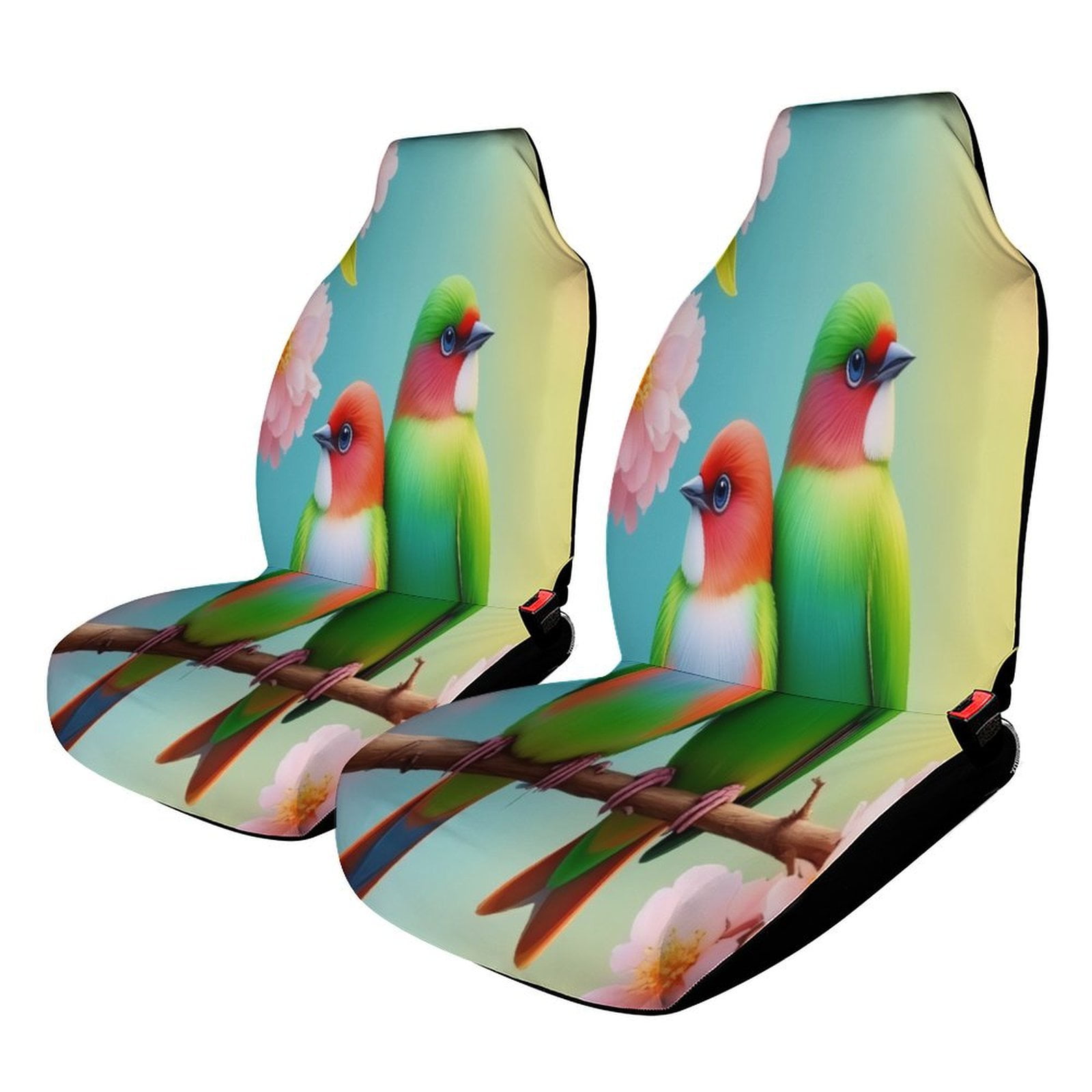 Colorful Birds on Cherry Blossom Branch Car Seat Cover Set Auto Front ...
