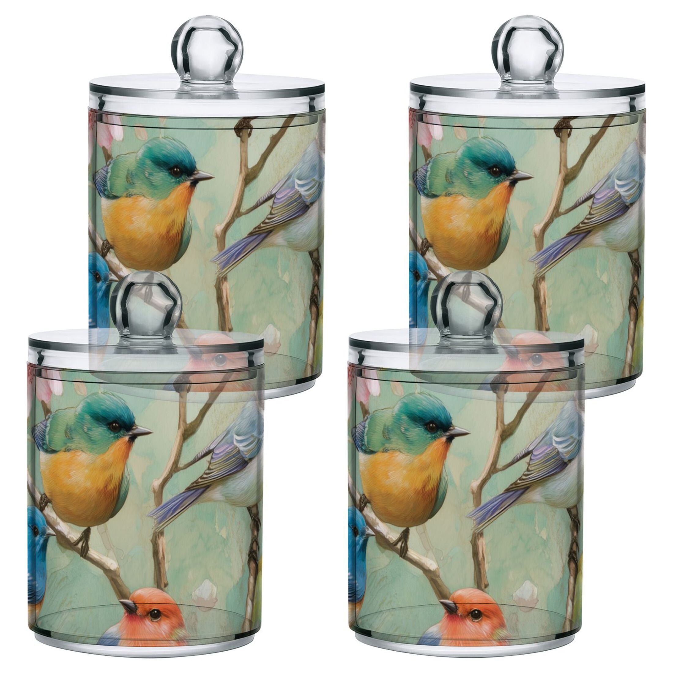 Colorful Birds on Peach Blossom Branch Translucent Plastic Cans Storage ...