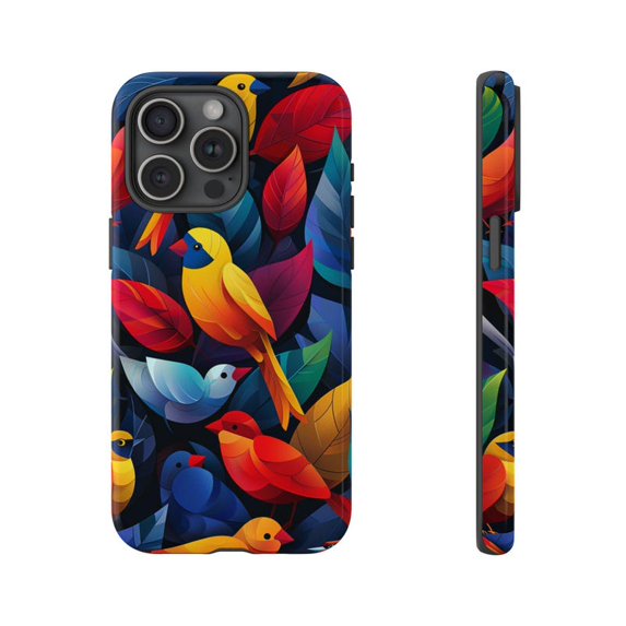 Colorful Birds on a Tree with Leaves Graphic Case for iPhone 11,12,13 ...