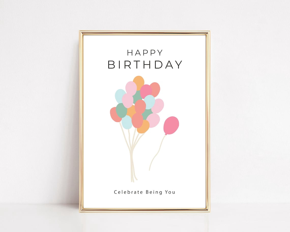 Colorful Birthday Balloon Wall Art Party Decor, Unframed Canvas Size ...