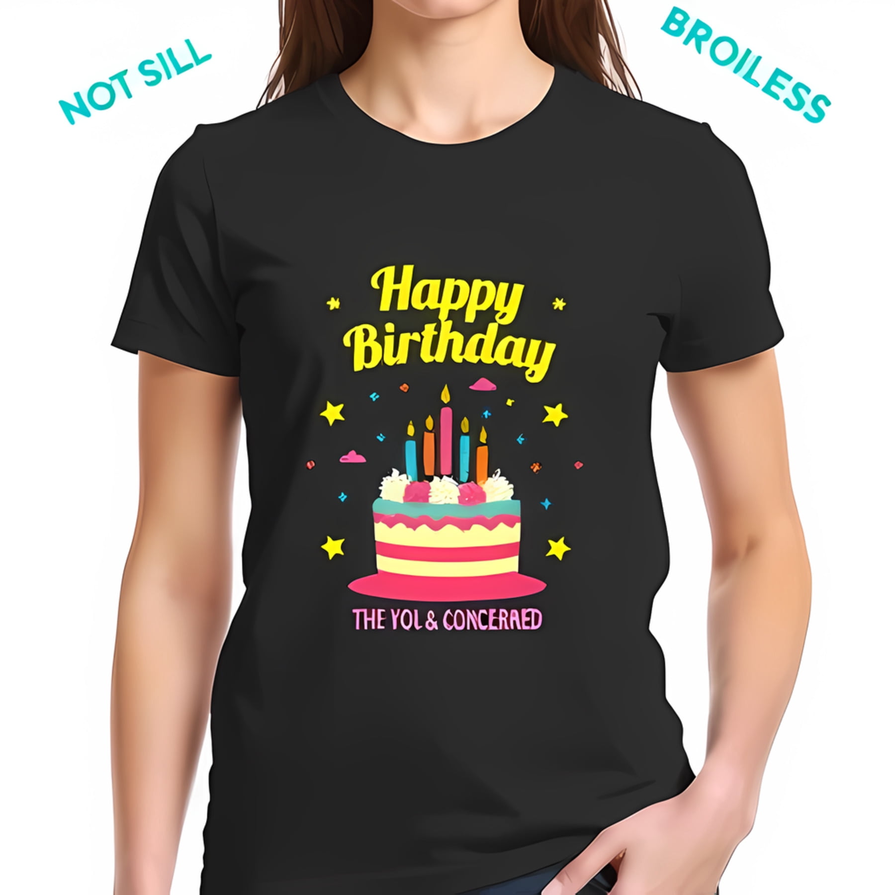 Colorful Birthday Cake Graphic Cotton Short Sleeve T-Shirt with " Happy ...