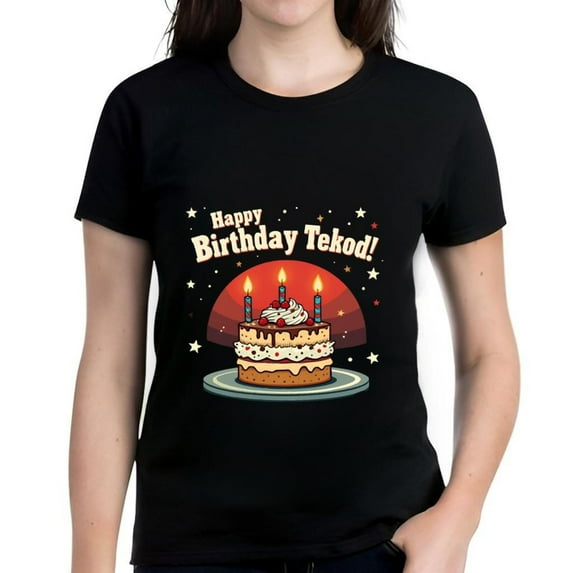 Colorful Birthday Cake Graphic T-Shirt for Women - Short Sleeve Cotton ...