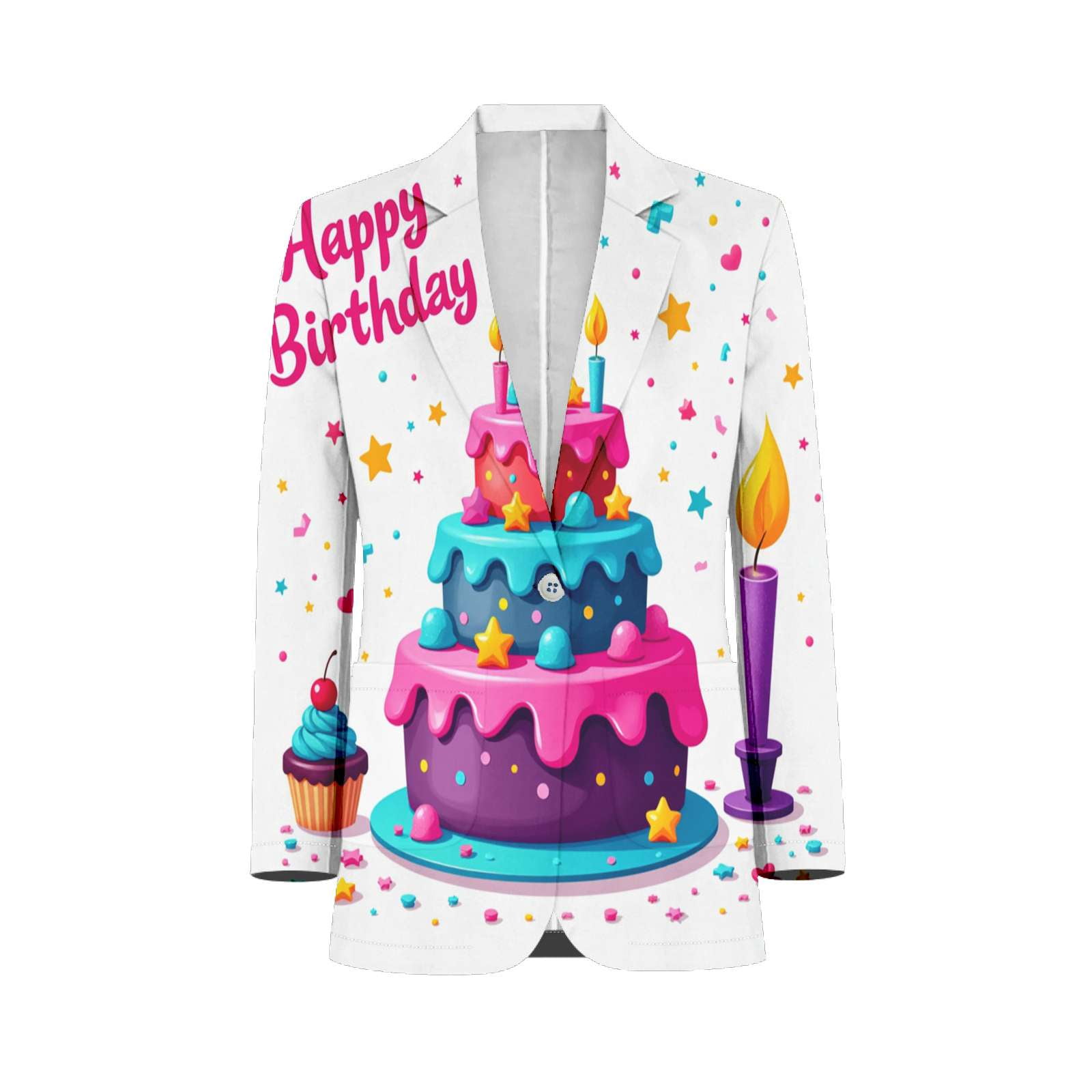 Colorful Birthday Cake Image Mens Suits Shawl Collar Slim Fit Suit Mens ...