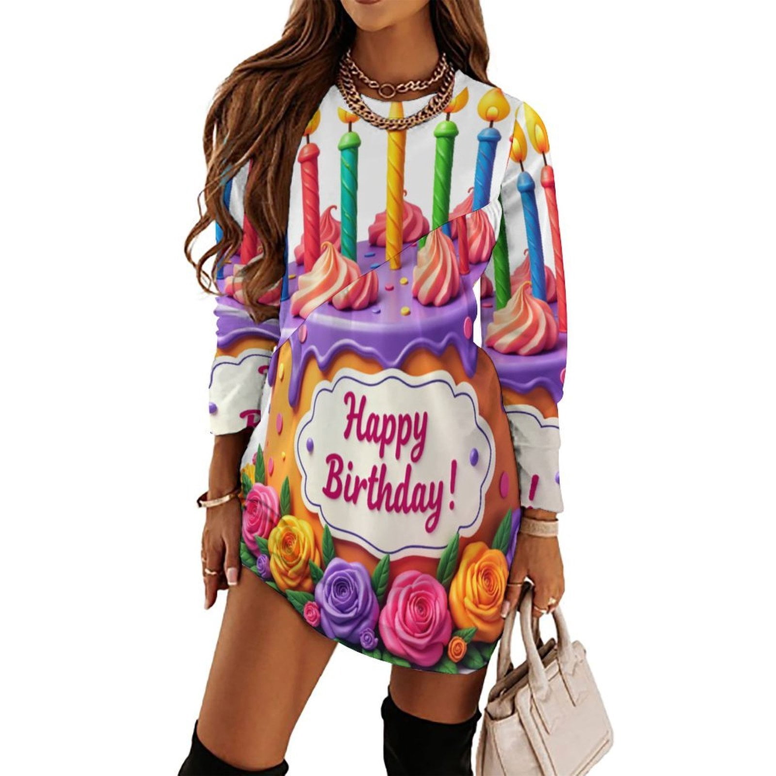 Colorful Birthday Cake with Candles Loose Dress Evening Dress Summer ...