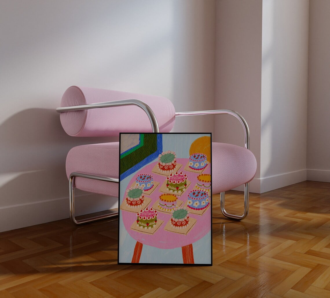 Colorful Birthday Cakes Kitchen Wall Illustration, Unframed Canvas ...
