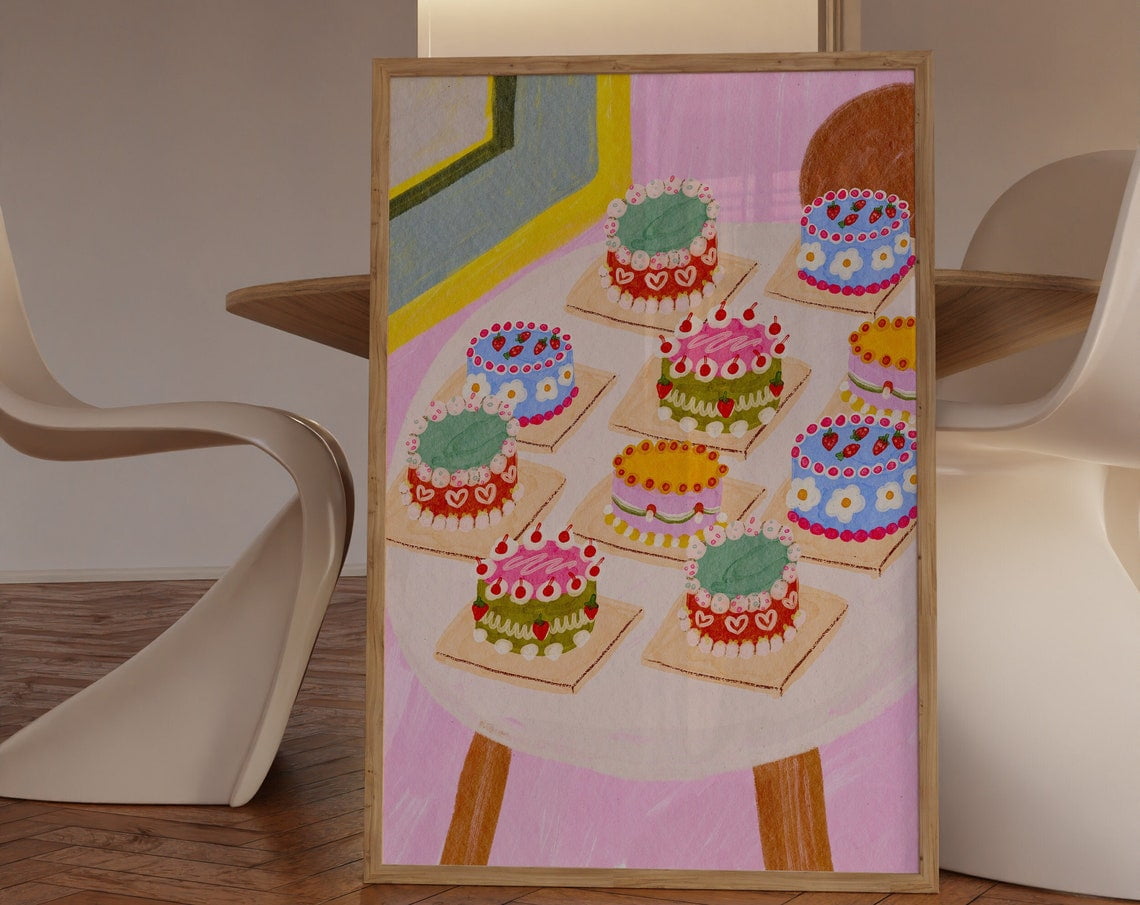 Colorful Birthday Cakes Poster, Colorful Wall Art, Kitchen Colorful Art ...