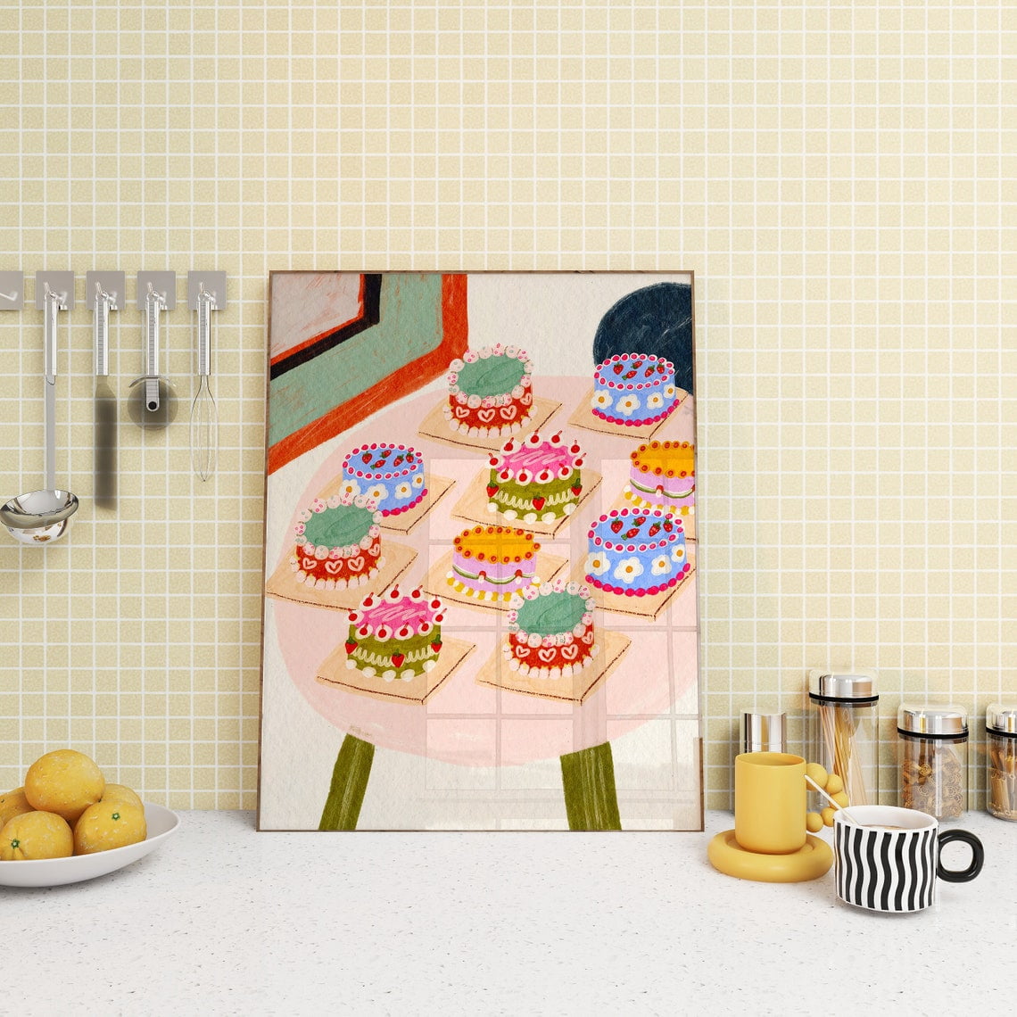 Colorful Birthday Cakes Poster, Colorful Wall Art, Kitchen Colorful Art ...