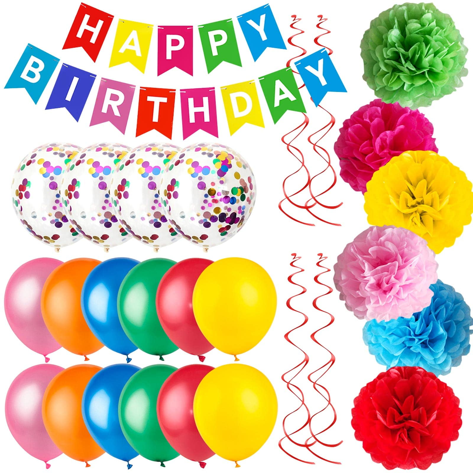 Colorful Birthday Party Decorations Kit - Happy H2FSDBirthday Banner ...