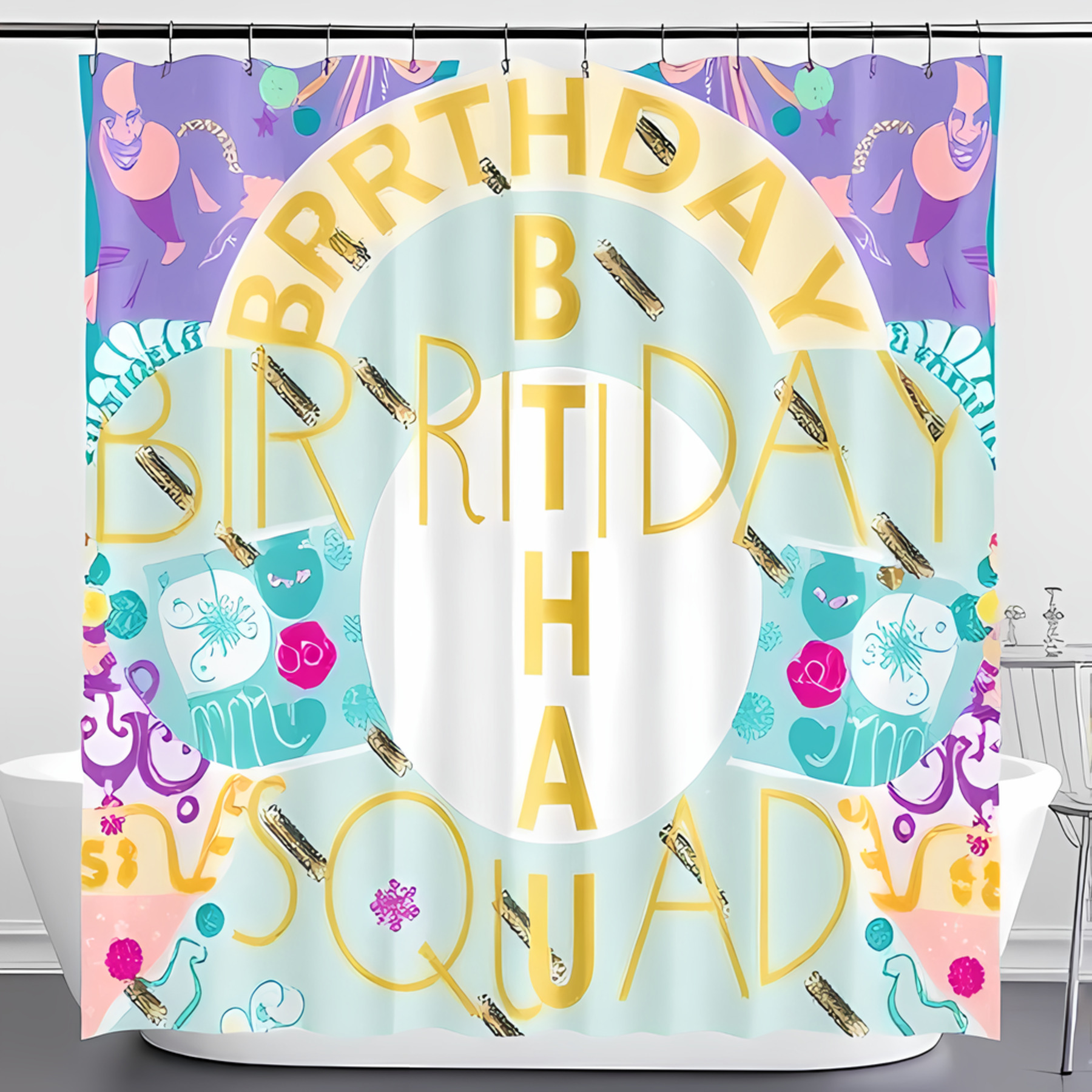 Colorful Birthday Shower Curtain with Whimsical Design - Pastel ...