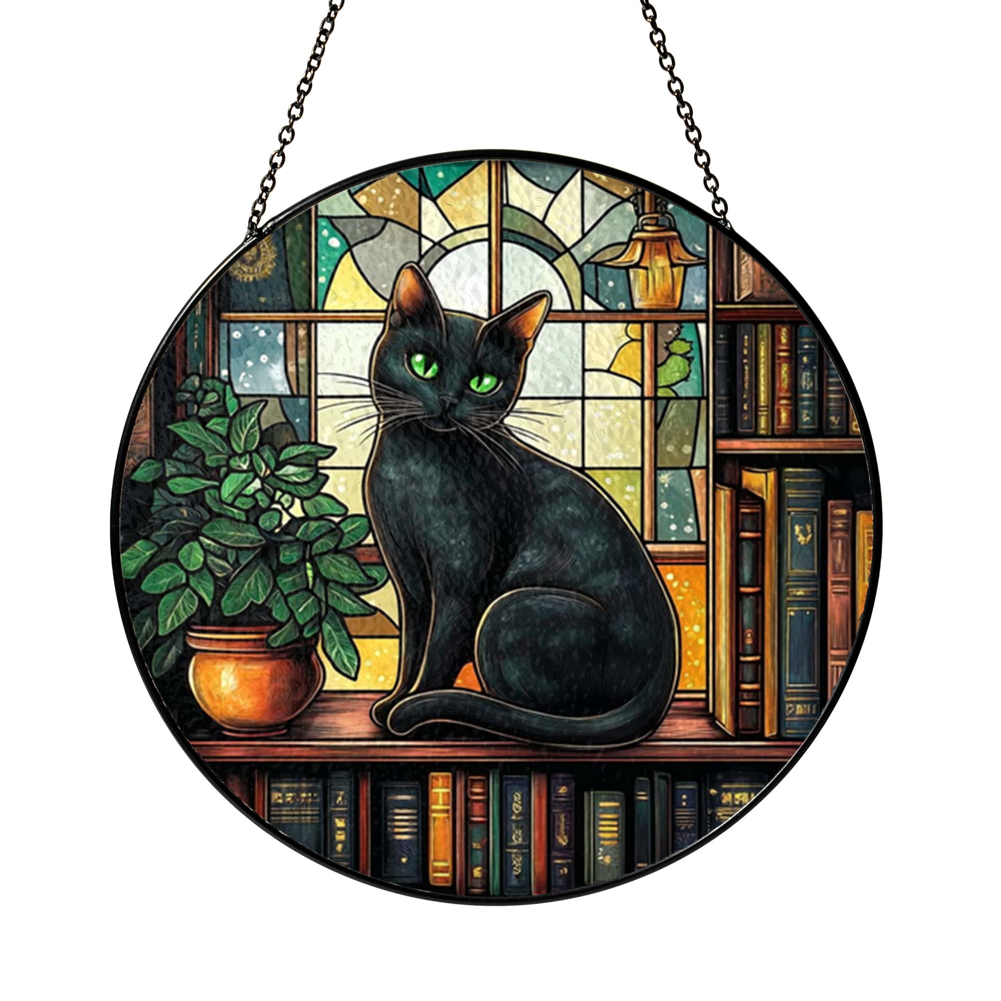 Colorful Black Cat Stained Glass Suncatcher – Window Hanging for Pet ...