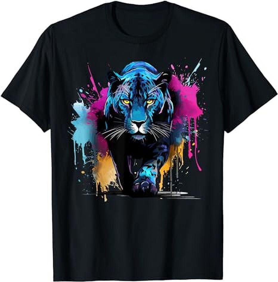 Colorful Black Jaguar Wildlife Big Cat Lover Splash Art T-Shirt ...